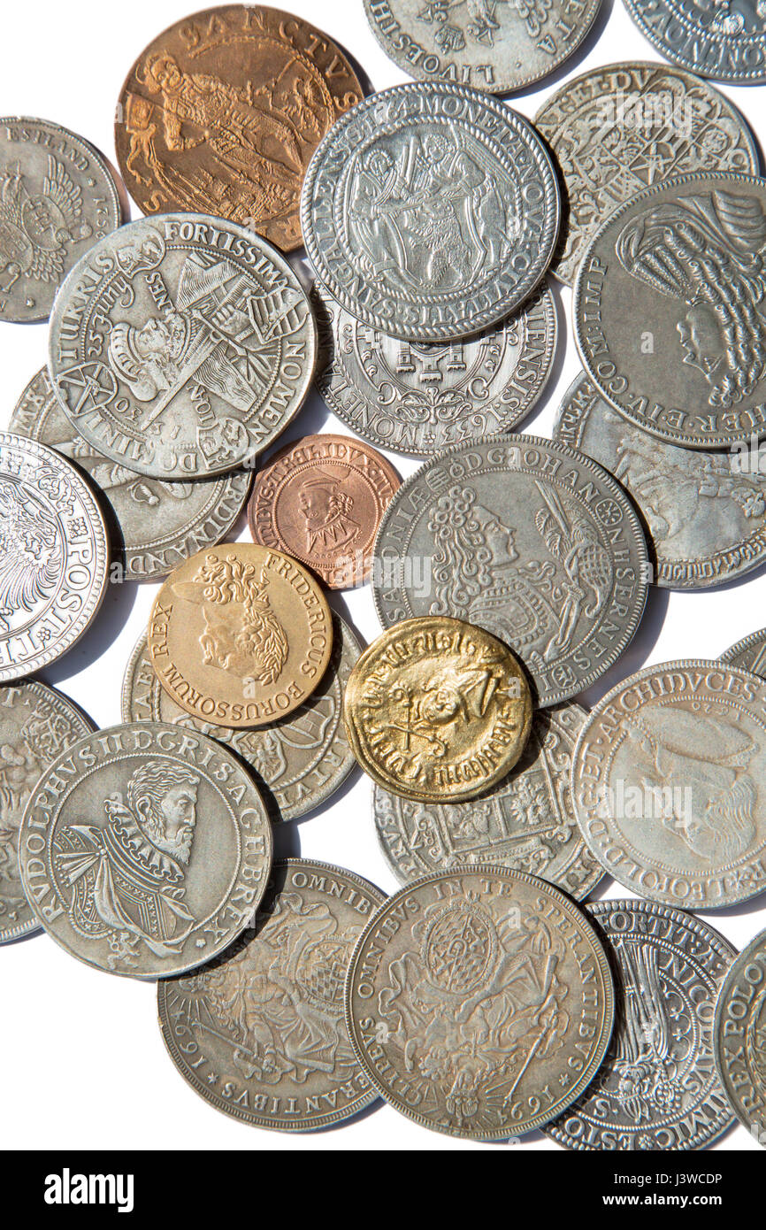 Collection of the medieval coins on the white background Stock Photo ...