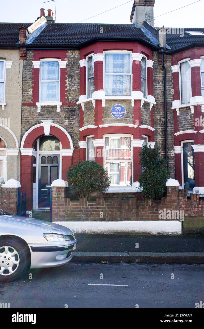 House showing blue plaque for Harry Beck, the inventor of the modern ...