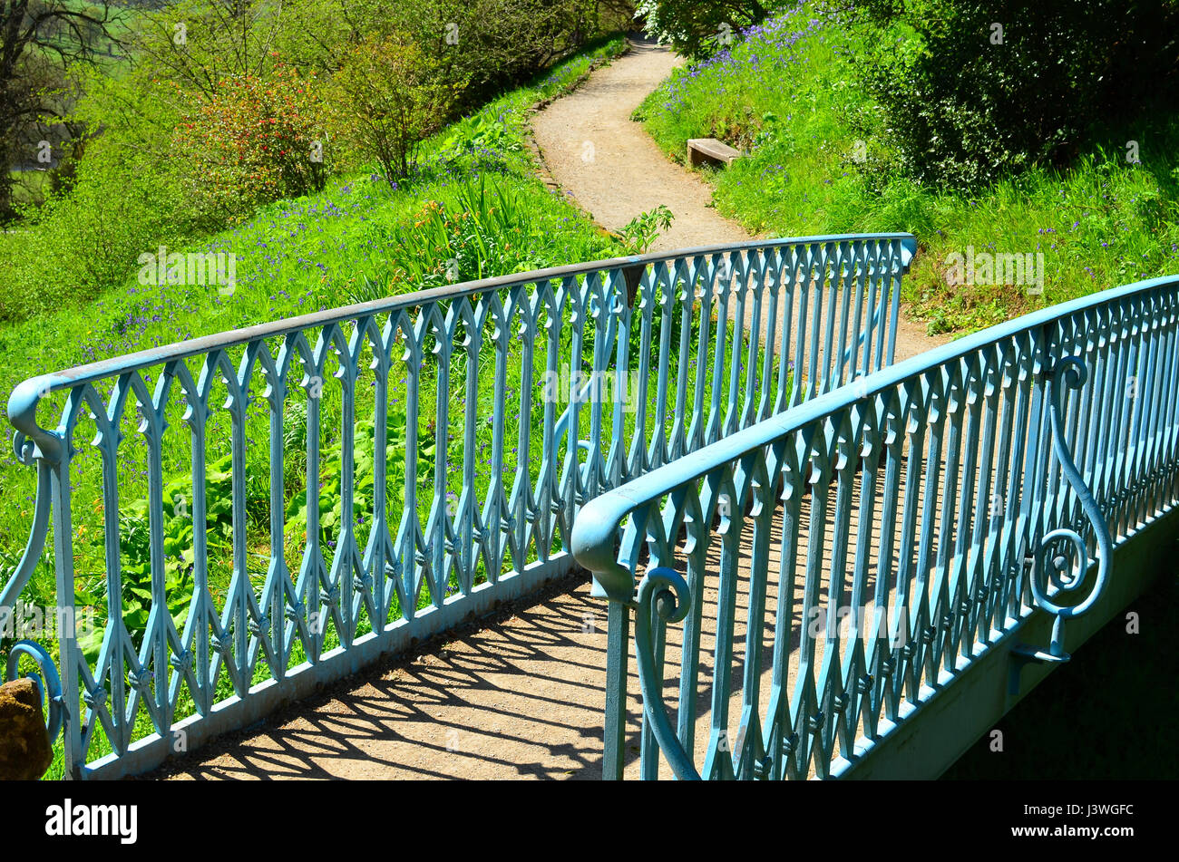 Blue Footbridge in the gardens of Chatsworth House, Chatsworth, near ...
