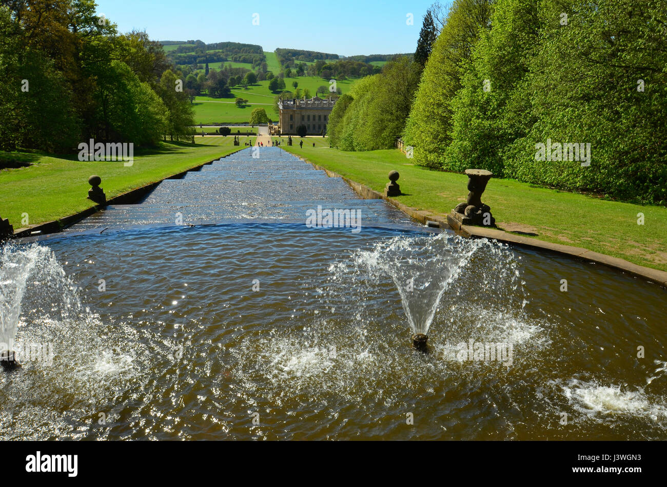 Chatsworth Gardens Cascade in spring Peak District National Park ...