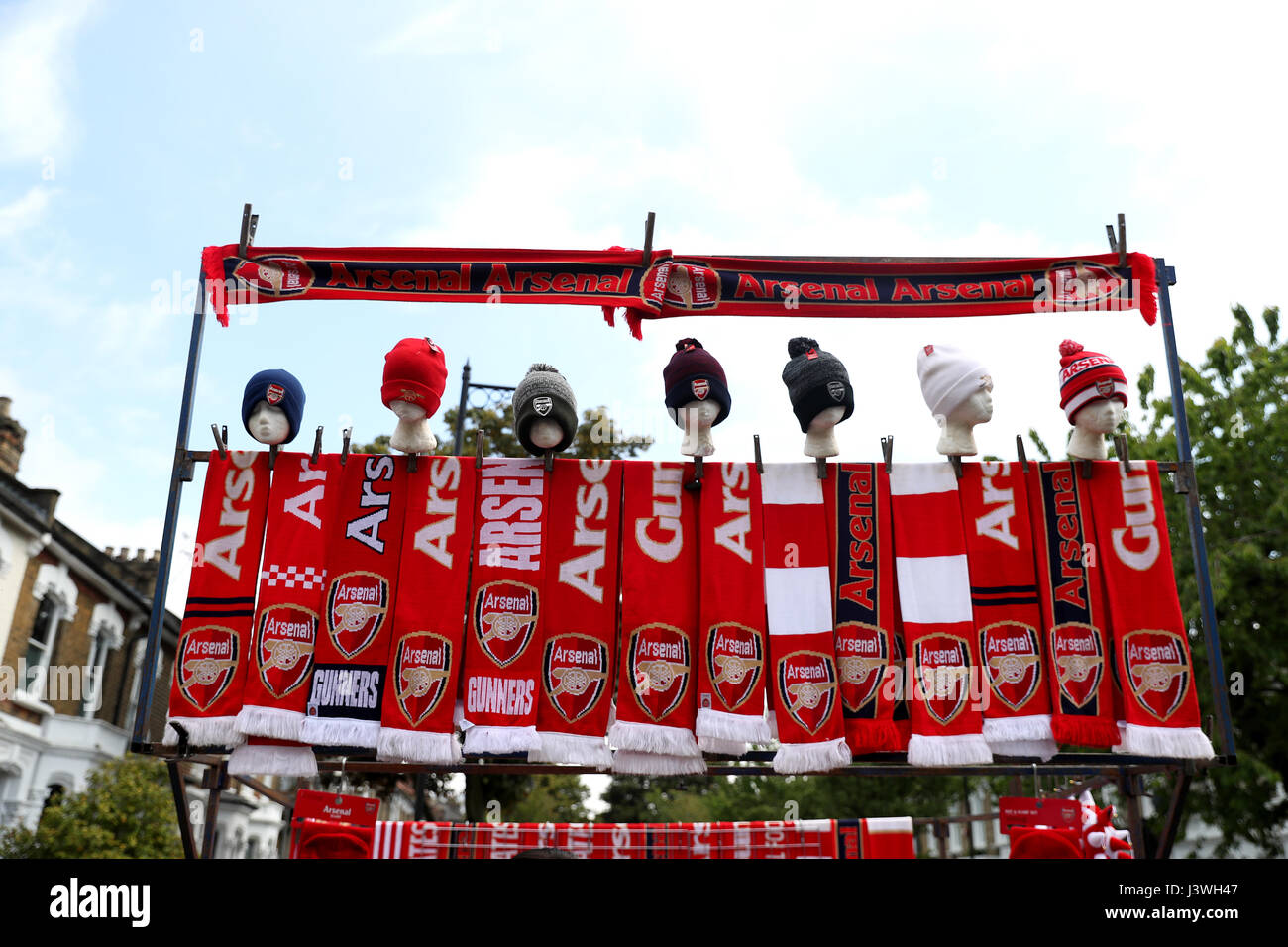Arsenal merchandise outside the ground before the Premier League match ...