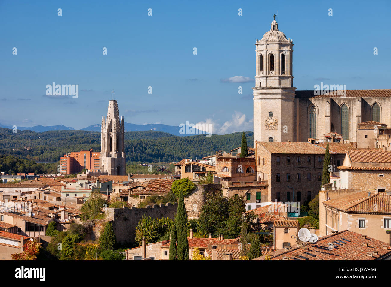 City of Girona cityscape with Cathedral of Saint Mary of Girona (right ...