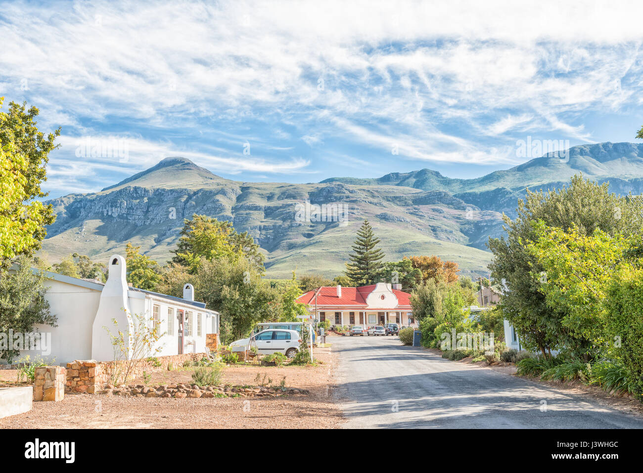 GREYTON, SOUTH AFRICA - MARCH 27, 2017: A street scene in Greyton, a ...