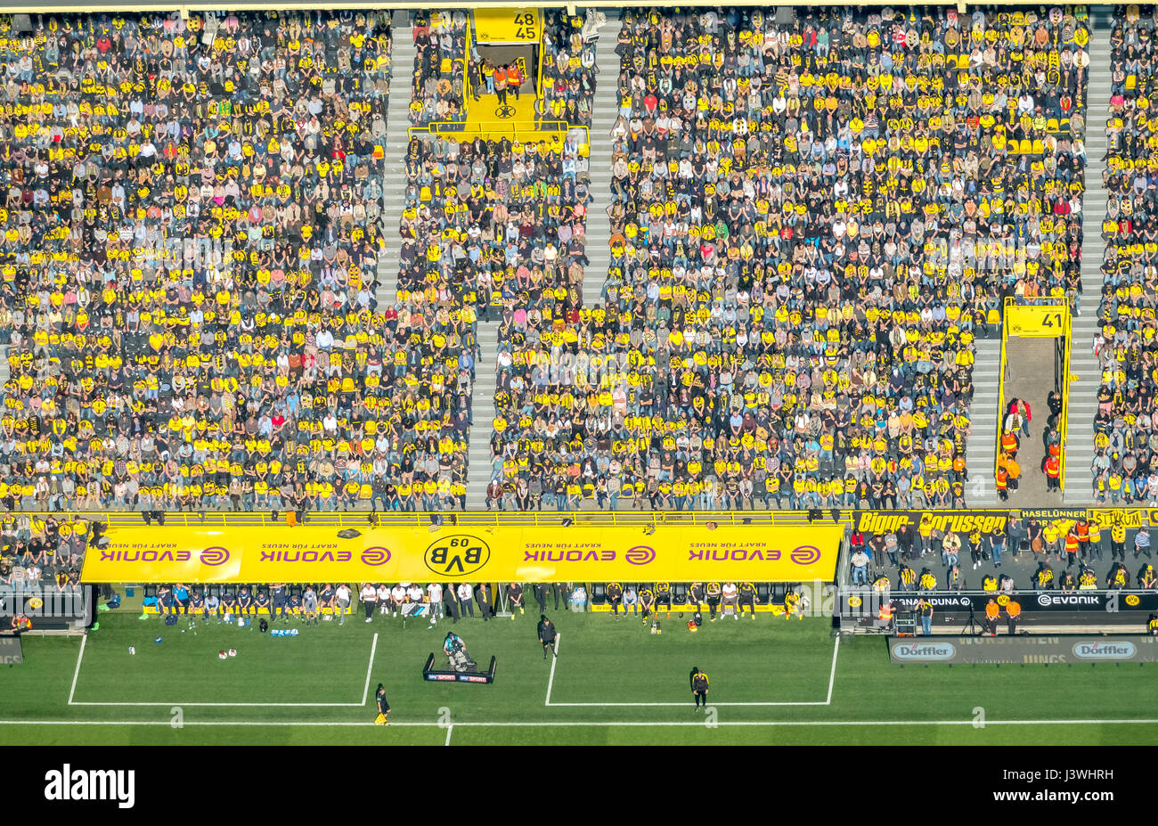 East stand with coach bank, view from airplane to BVB stadium, BVB ...