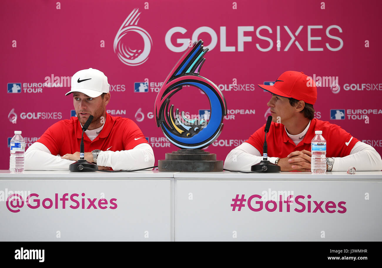 Denmark's Lucas Bjerregaard and Thorbjorn Olesen with the trophy after ...