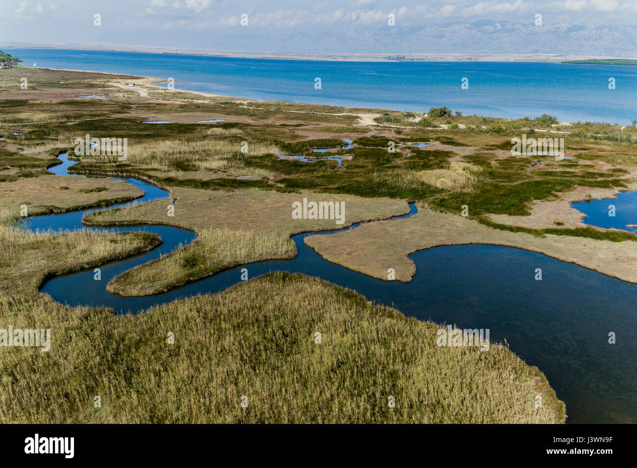 Aerial panorama of salt wetland lagoon in Nin, Croatia Stock Photo - Alamy