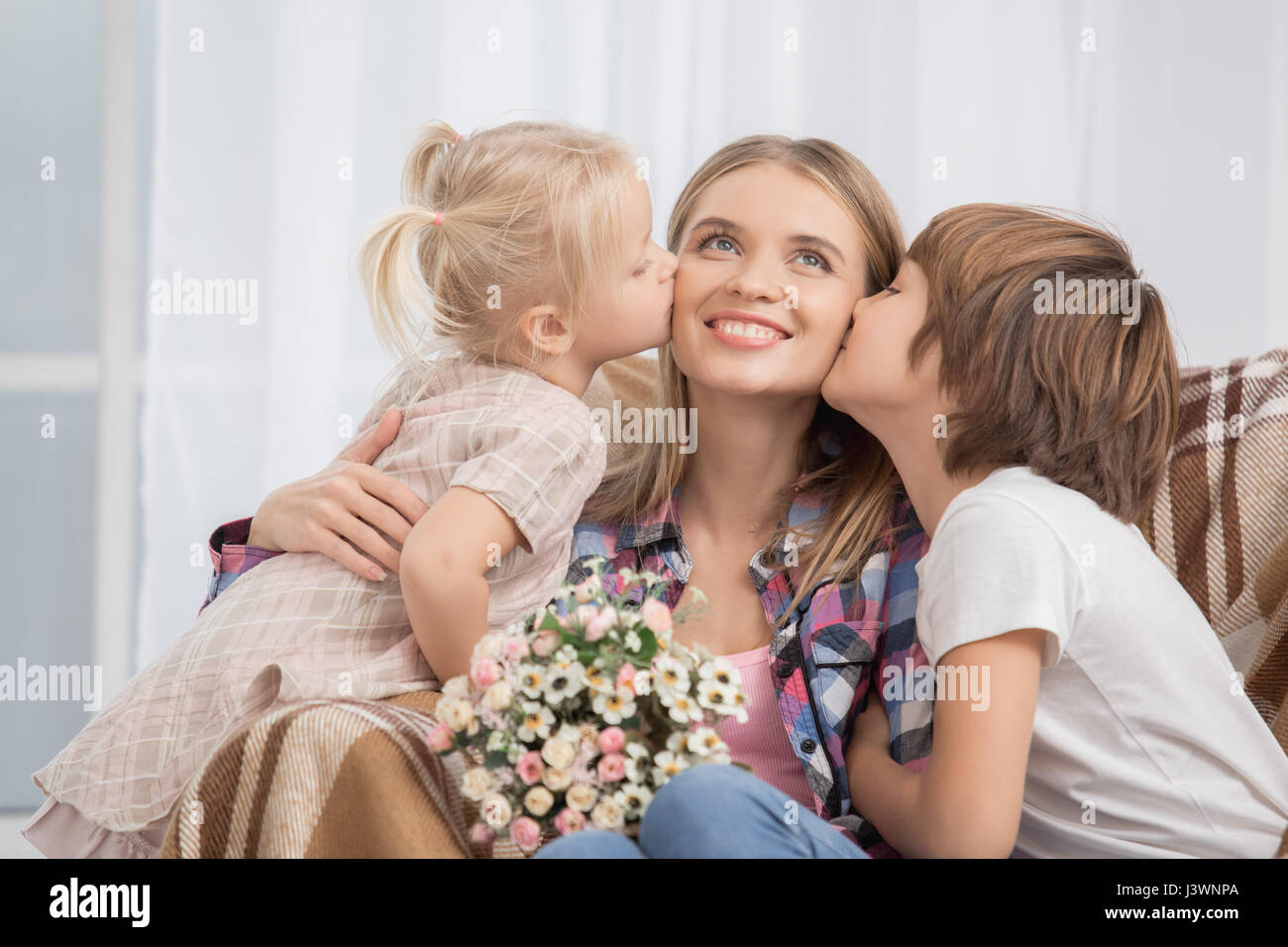 Mother and Children Parenting Motherhood Love Care Concept Stock Photo ...