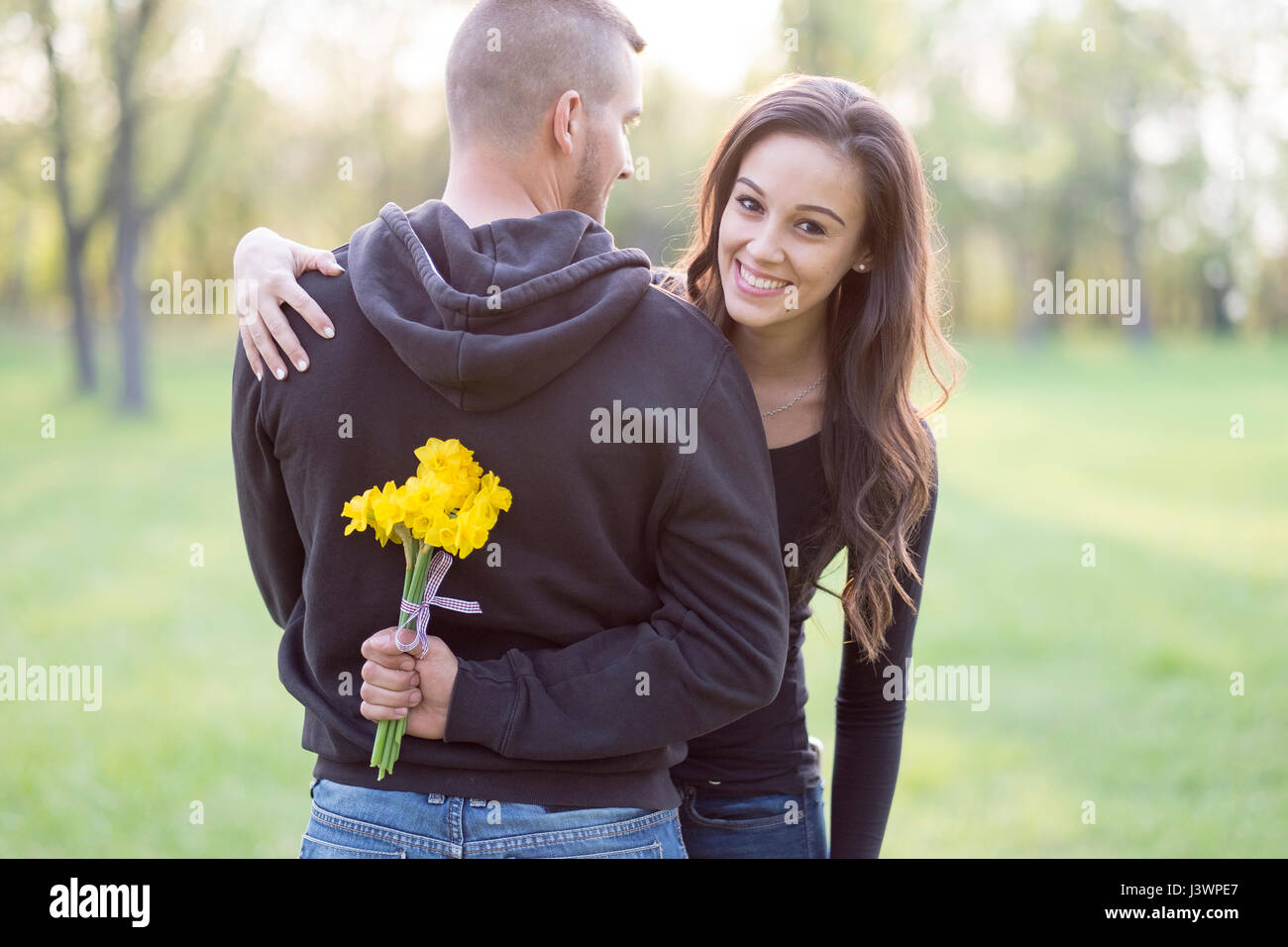 Romantic couple date love in park Stock Photo - Alamy
