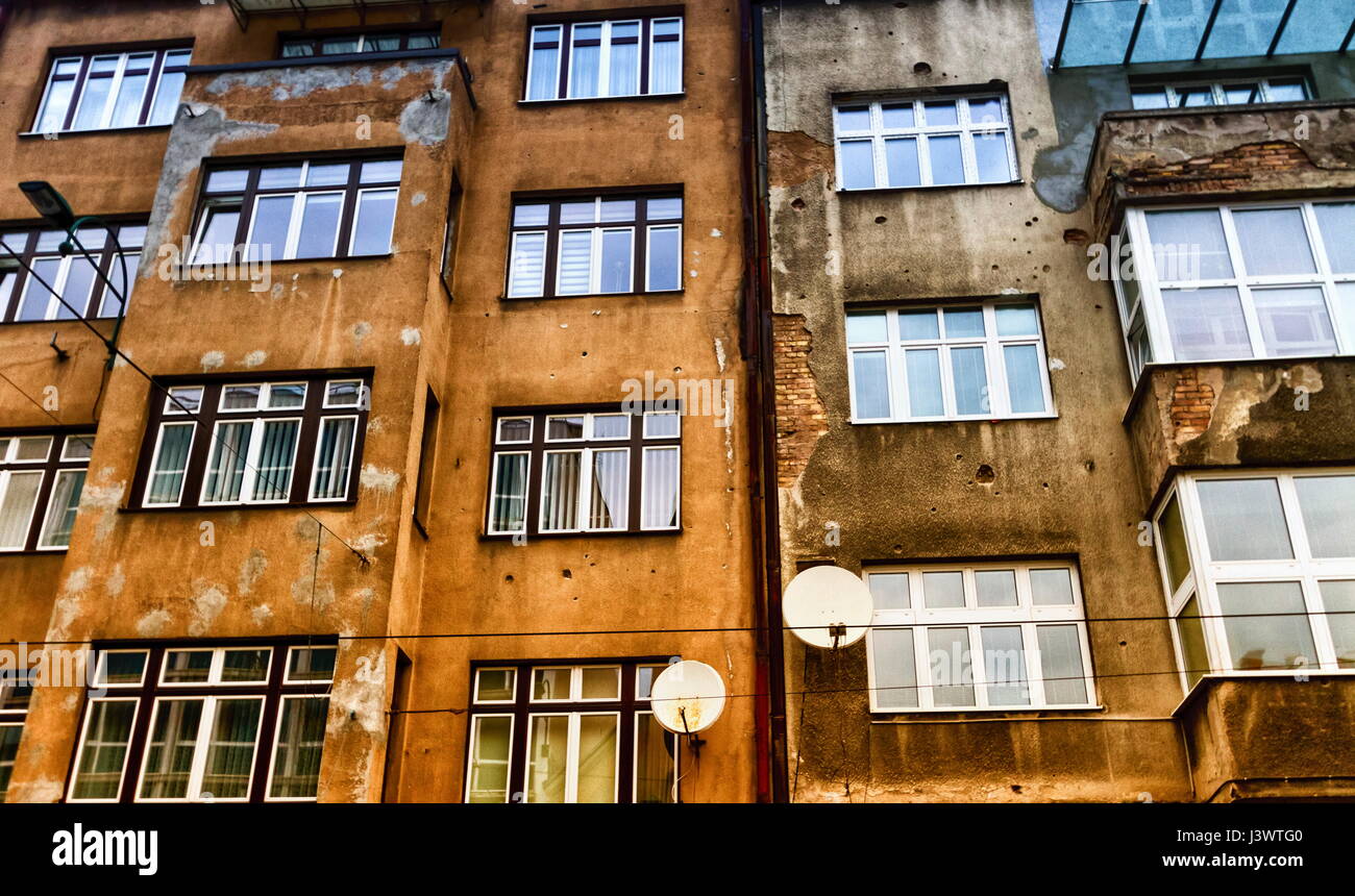 Bullet holes in a facade wall building in Sarajeva, Bosnia and ...