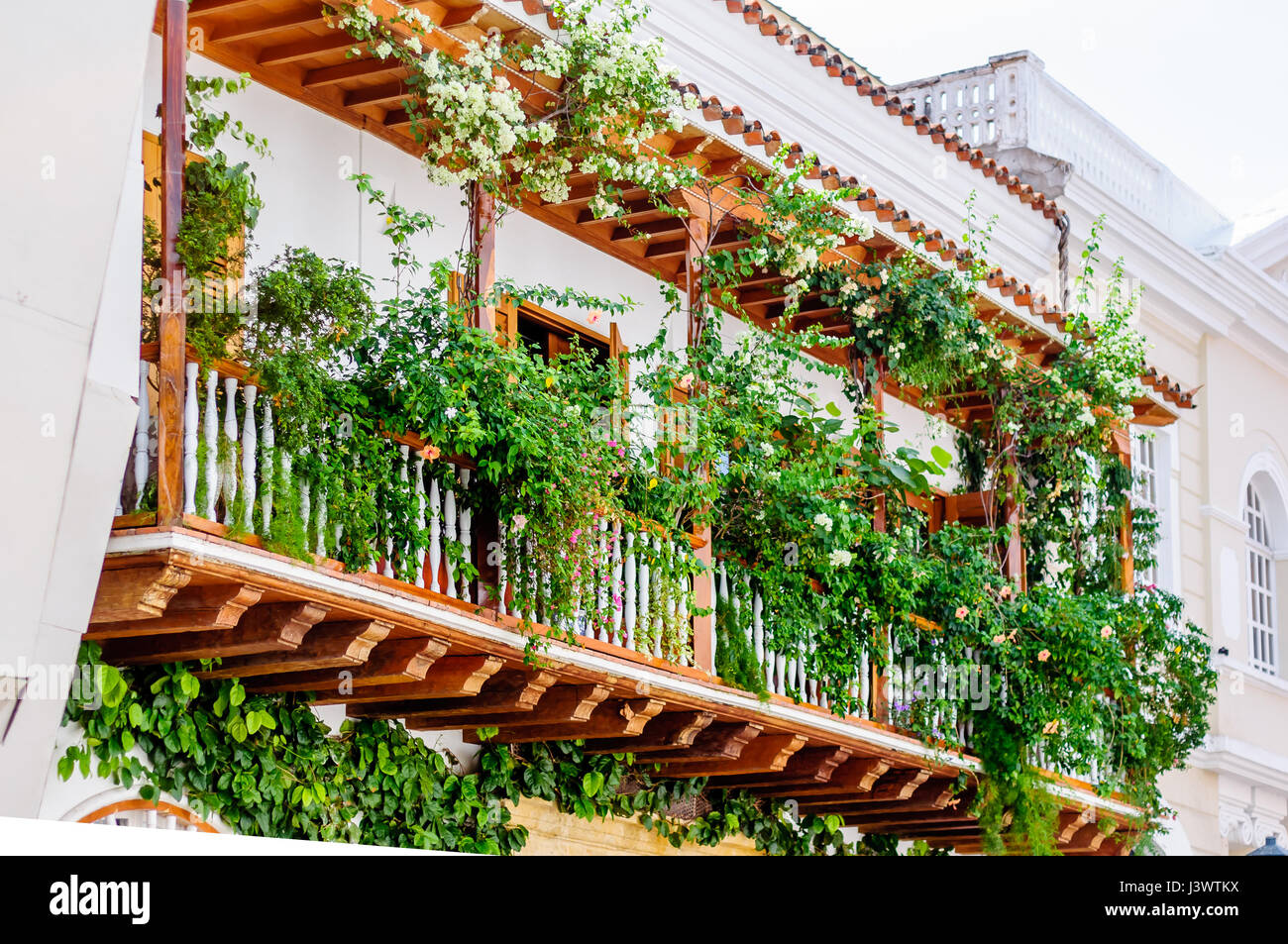 View on balcony of colonial building in Cartagena - Colombia Stock ...