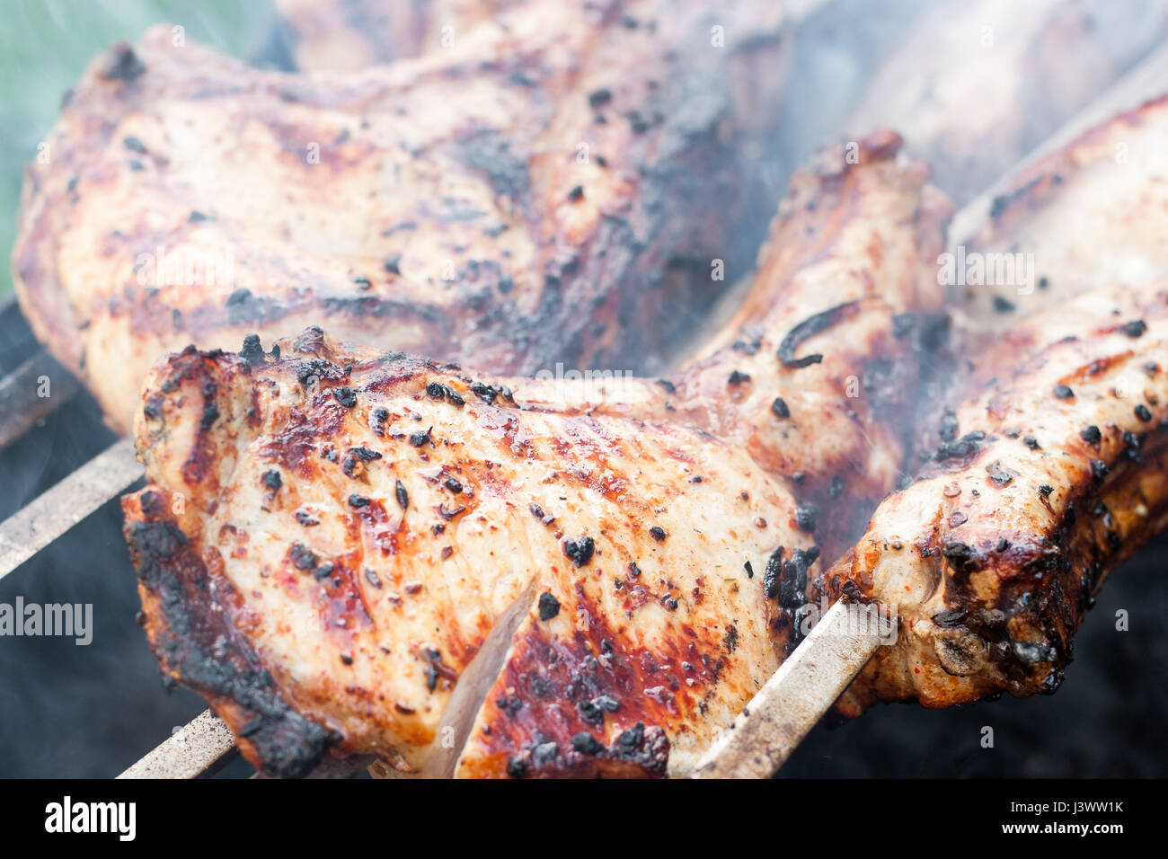 Marinated beef BBQ Skewers, Skewered marinated raw red meat, barbecue ...