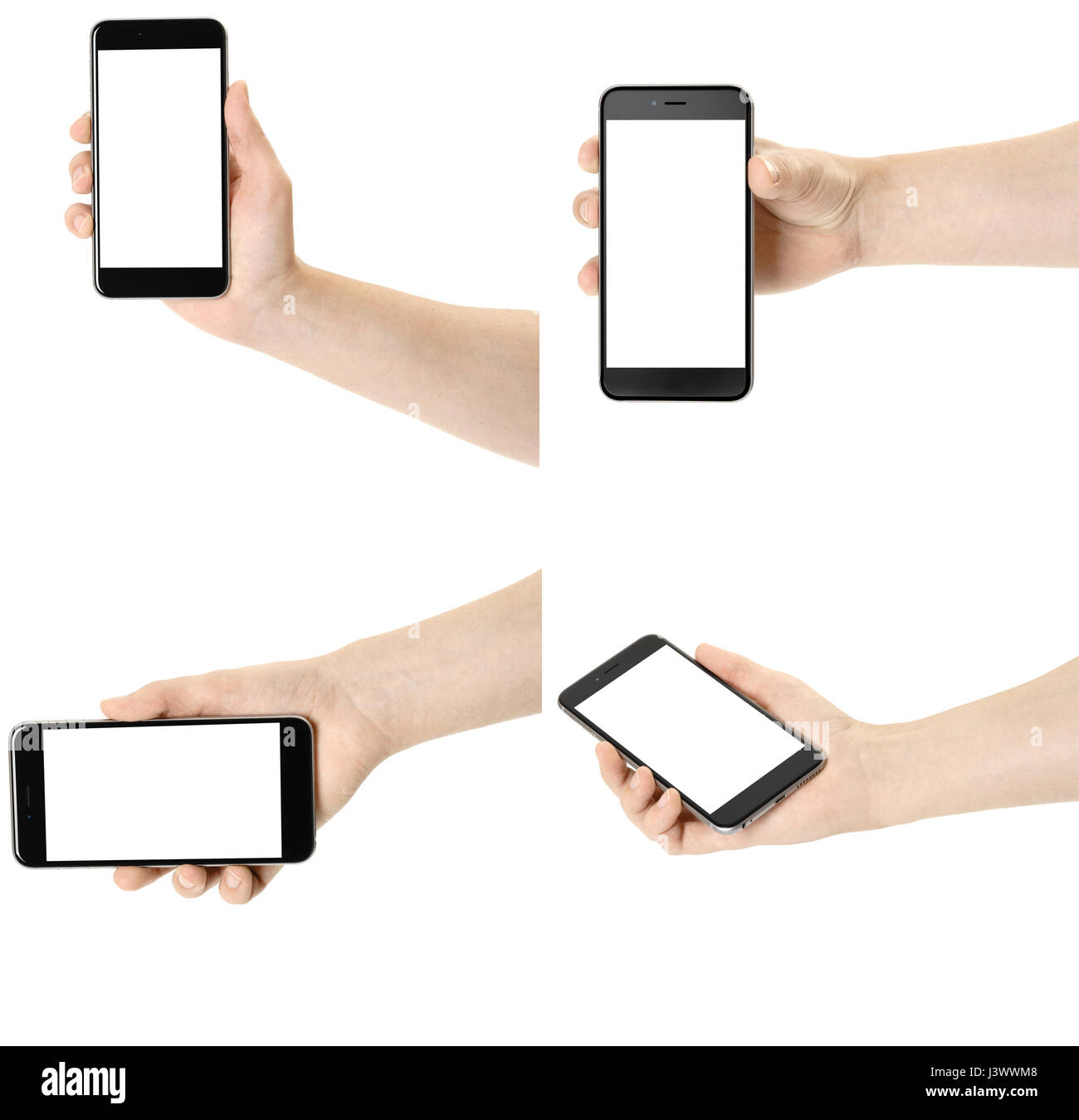 Smartphone in hand set, white background, isolated Stock Photo - Alamy