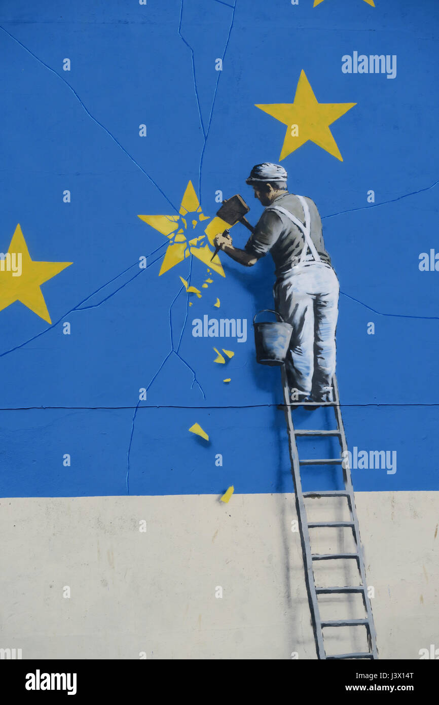 Dover, UK. 7th May, 2017. Brexit Banksy. A piece of street art that ...