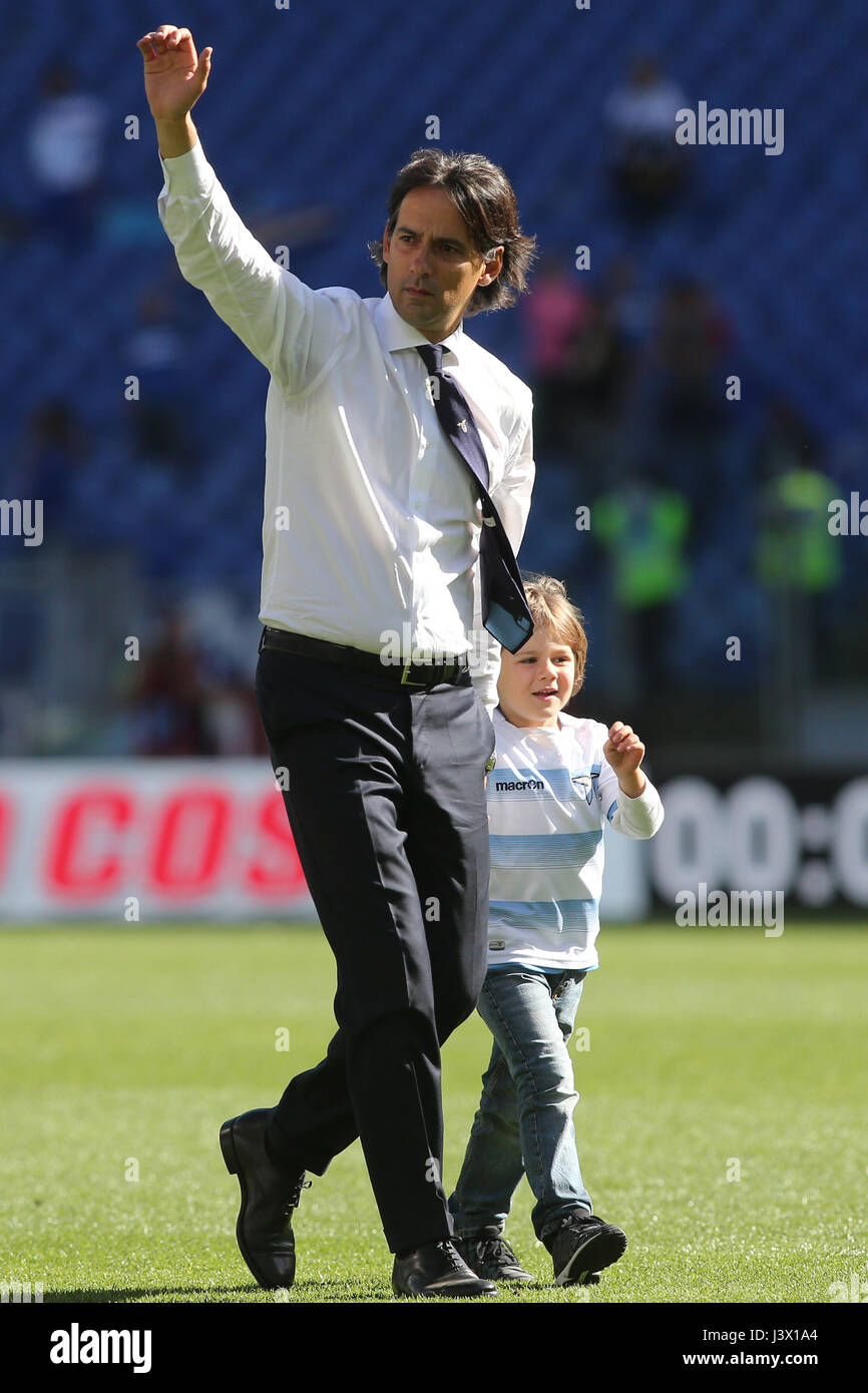 Italy, Rome, May 7th 2017:Simone Inzaghi with his son greeted the fans ...