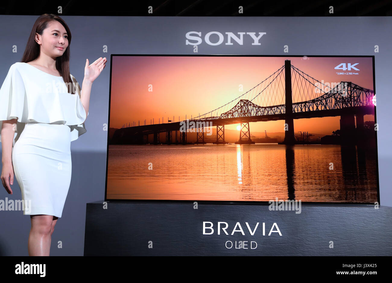 Tokyo, Japan. 8th May, 2017. A model displays Japanese electronics ...
