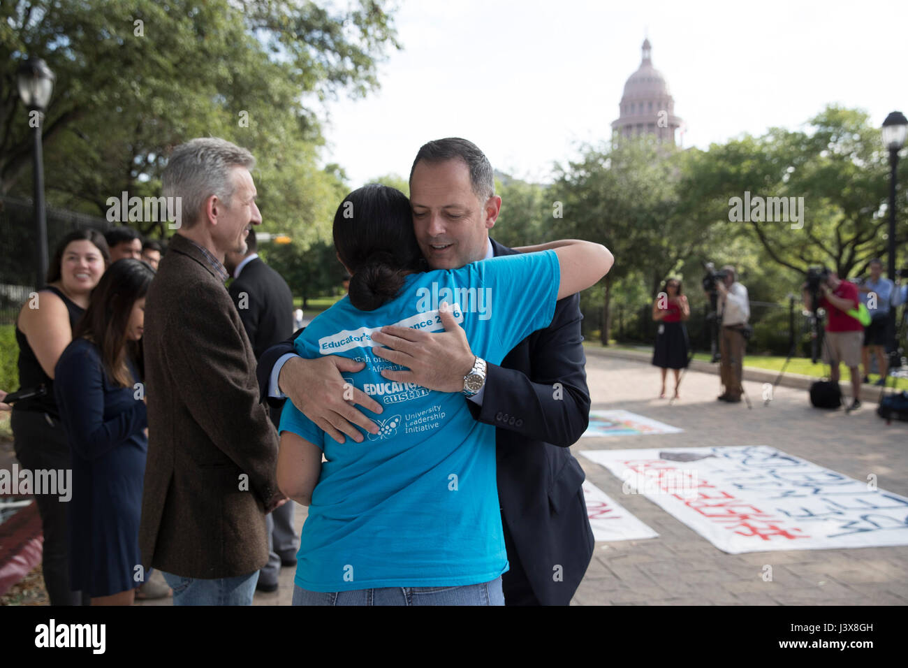 Austin, Texas, USA. 8th May, 2017. State Rep. Rafael Anchia hugs a ...