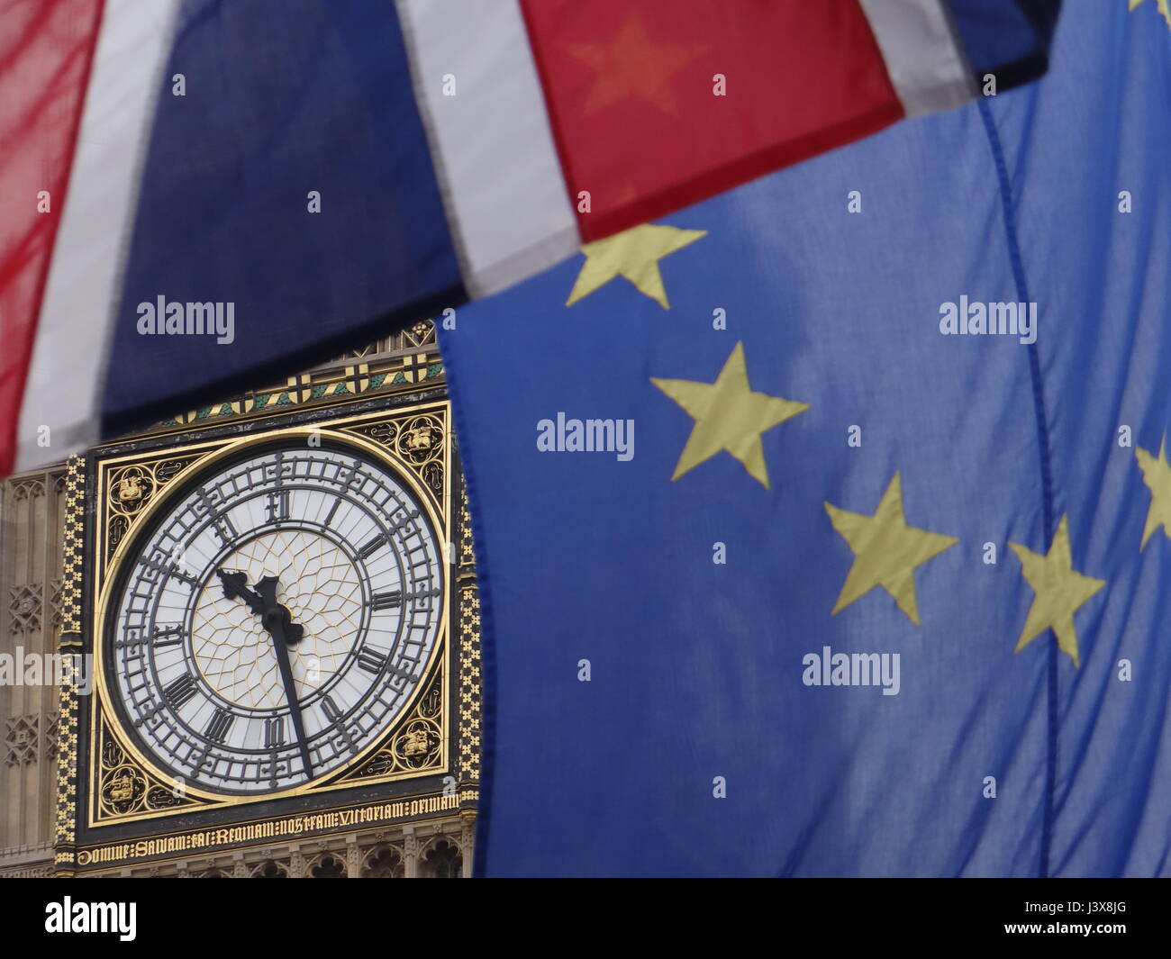 London, UK. 8th May, 2017.UK and EU flags are still hanged together at ...