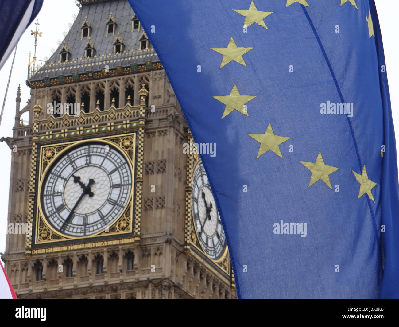 London, UK. 8th May, 2017.UK and EU flags are still hanged together at ...