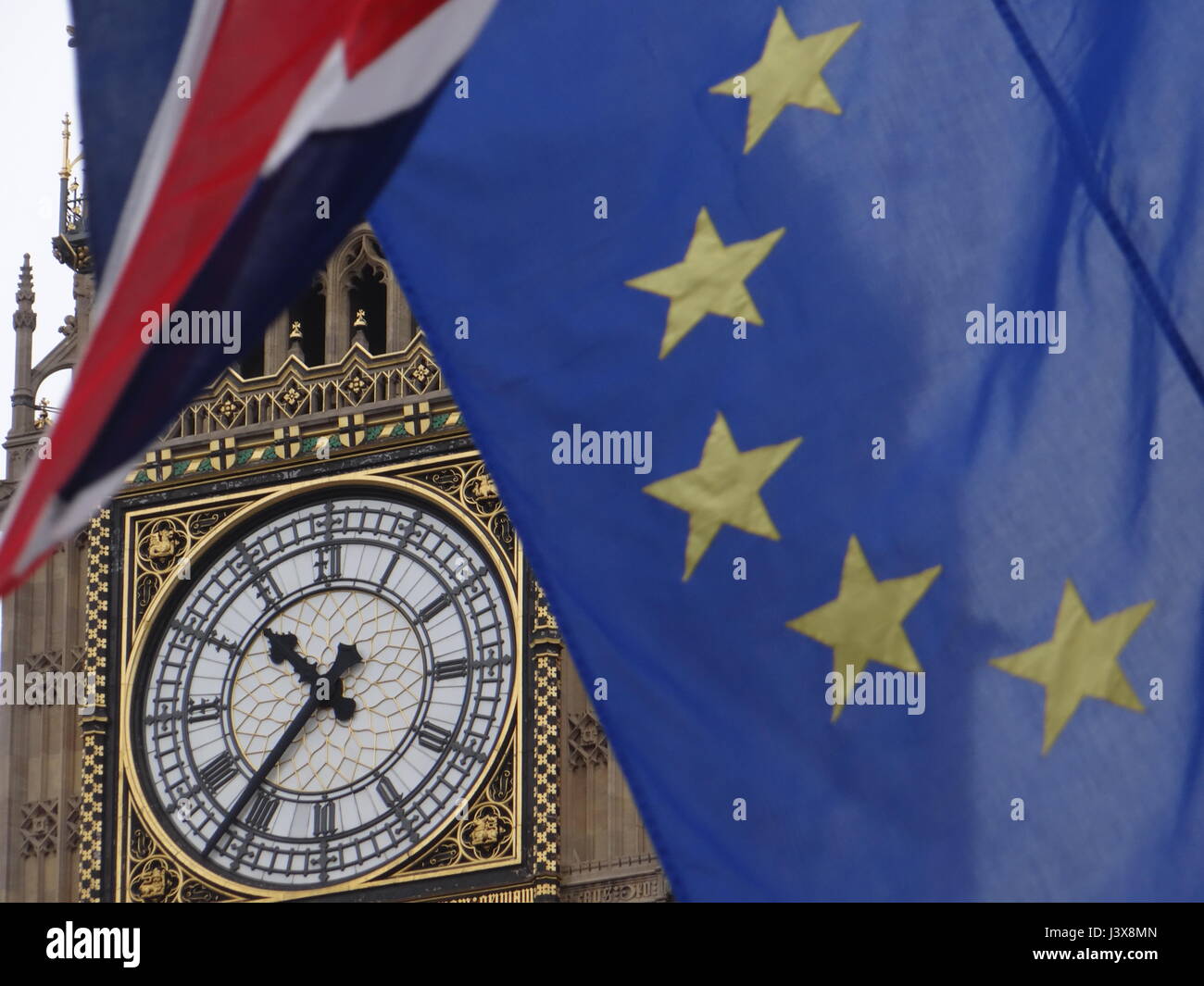 London, UK. 8th May, 2017.UK and EU flags are still hanged together at ...