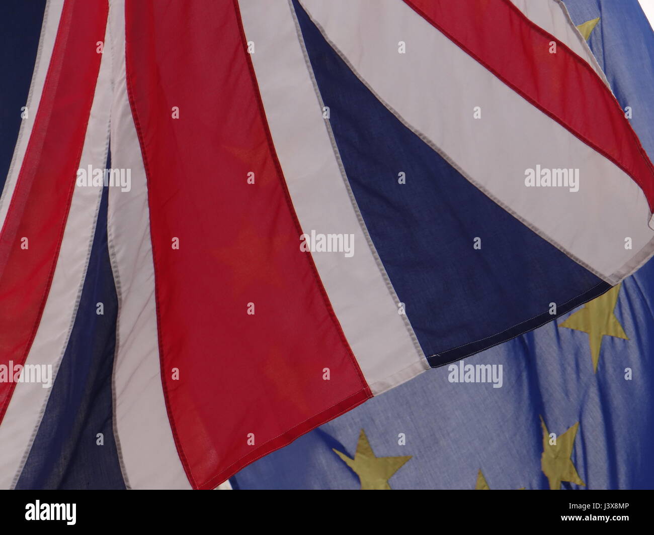 London, UK. 8th May, 2017.UK and EU flags are still hanged together at ...