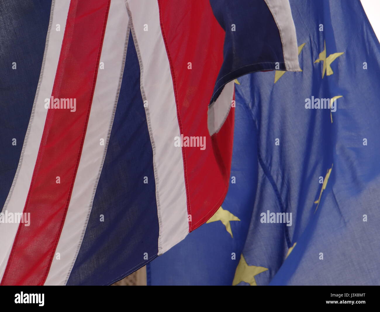 London, UK. 8th May, 2017.UK and EU flags are still hanged together at ...