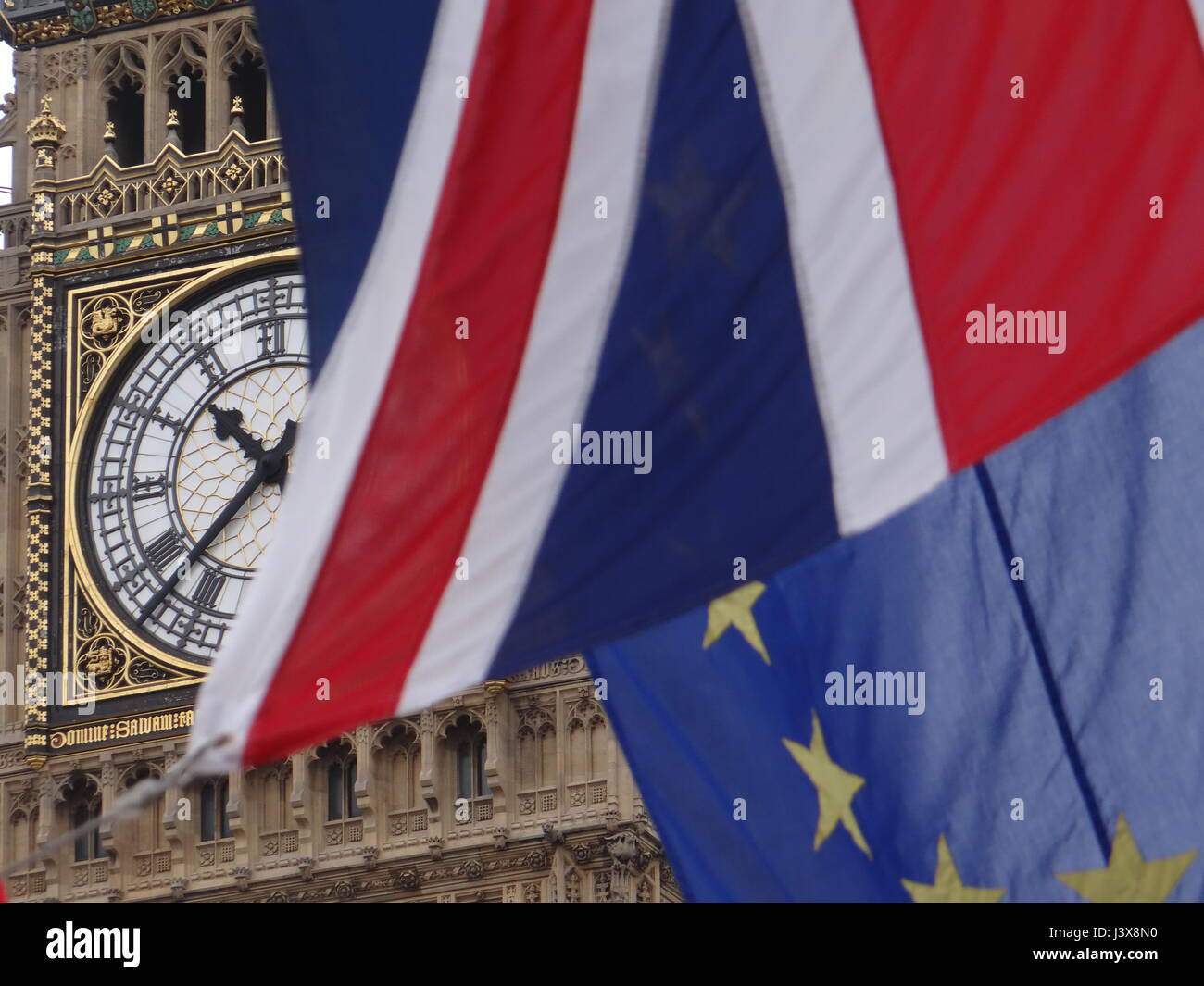 London, UK. 8th May, 2017.UK and EU flags are still hanged together at ...