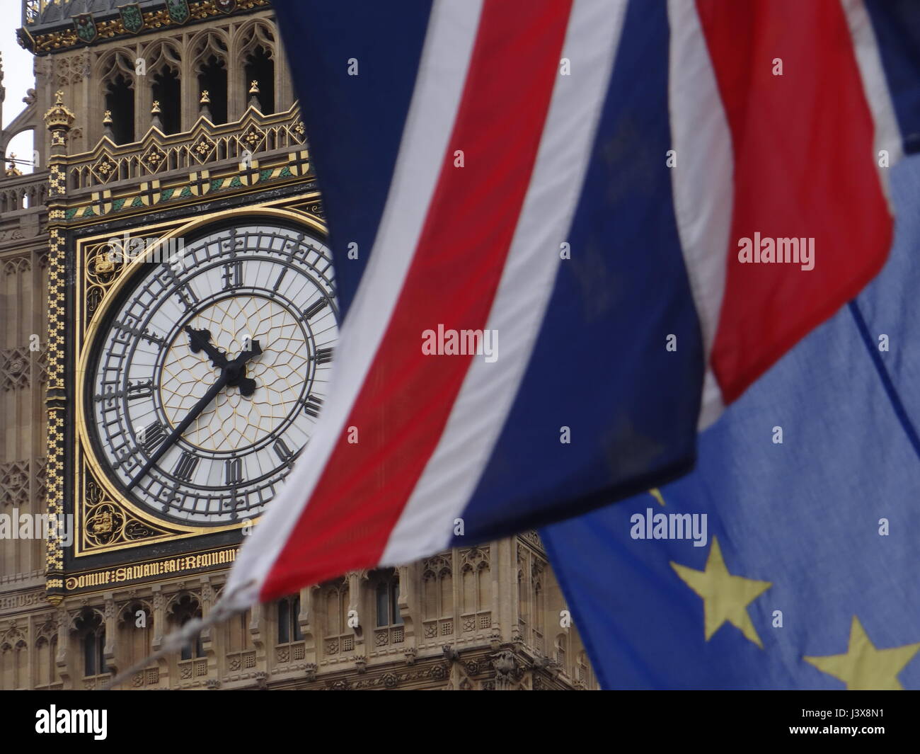 London, UK. 8th May, 2017.UK and EU flags are still hanged together at ...