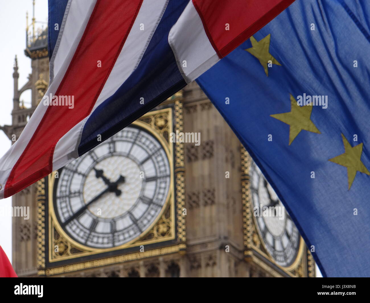 London, UK. 8th May, 2017.UK and EU flags are still hanged together at ...
