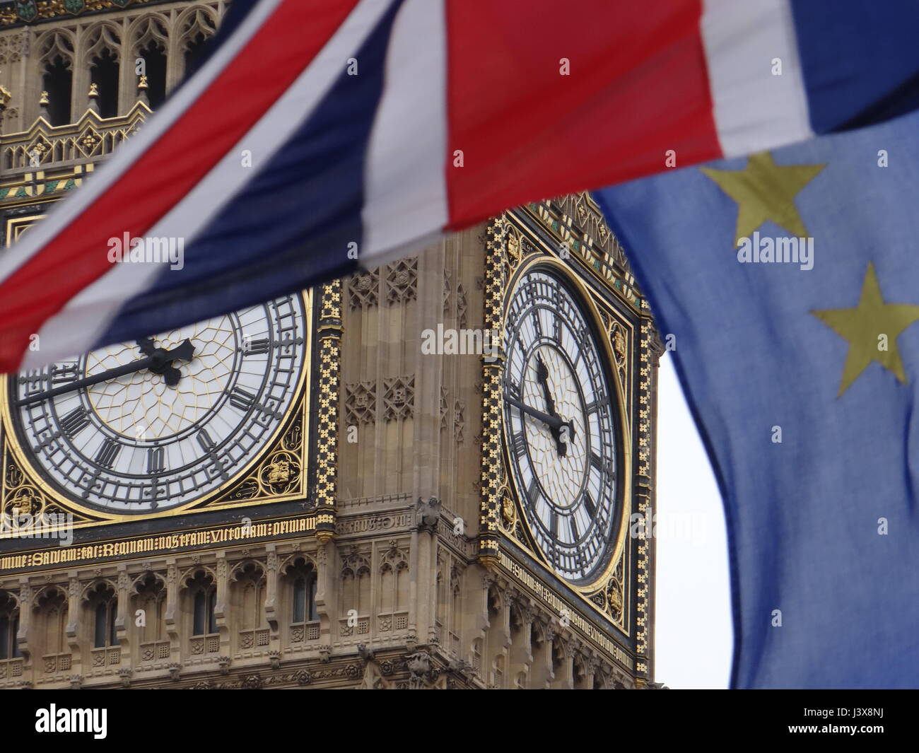 London, UK. 8th May, 2017.UK and EU flags are still hanged together at ...