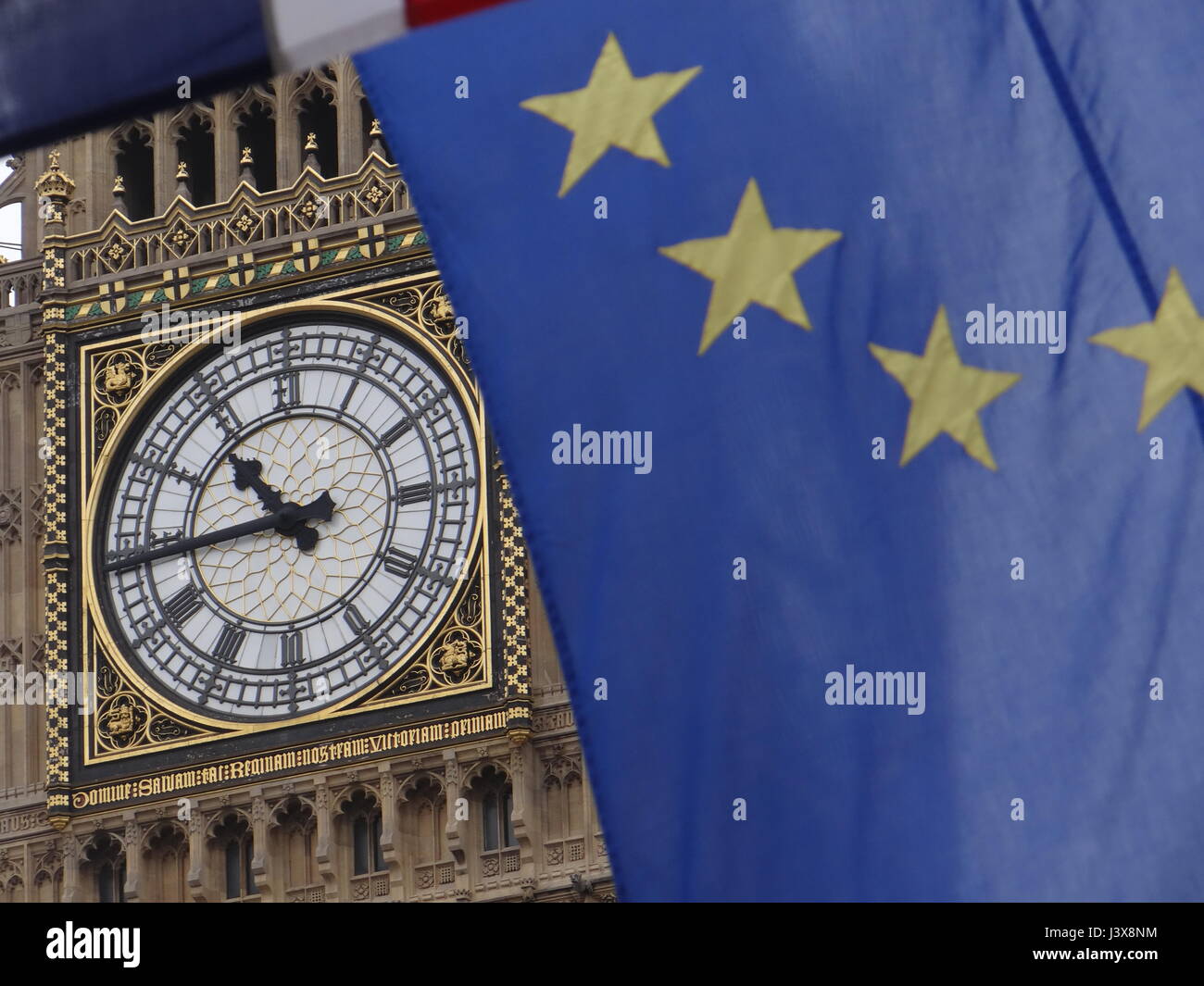 London, UK. 8th May, 2017.UK and EU flags are still hanged together at ...