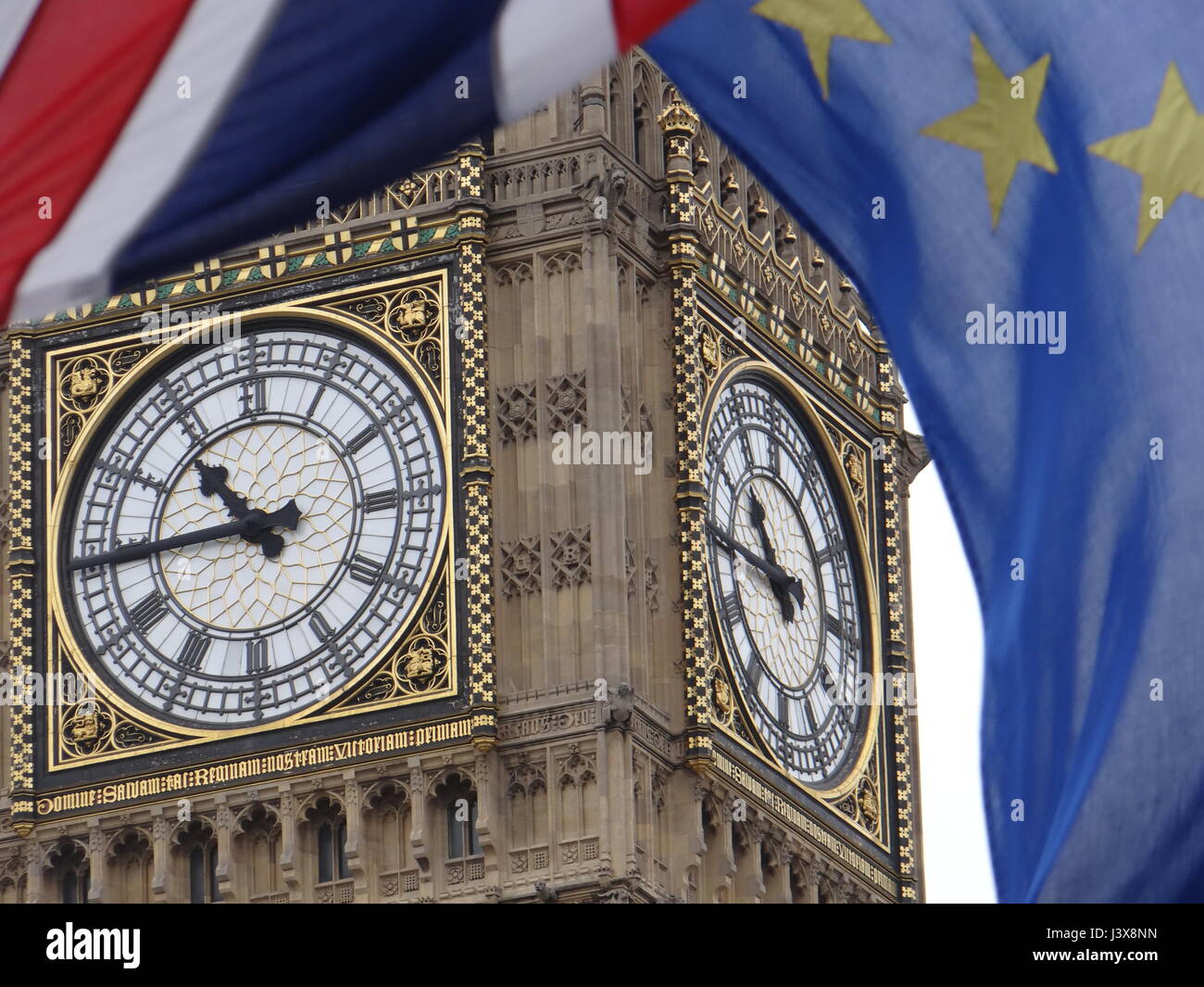 London, UK. 8th May, 2017.UK and EU flags are still hanged together at ...