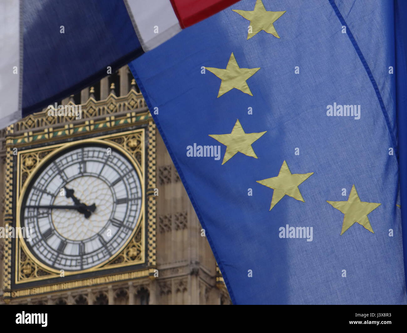 London, UK. 8th May, 2017.UK and EU flags are still hanged together at ...