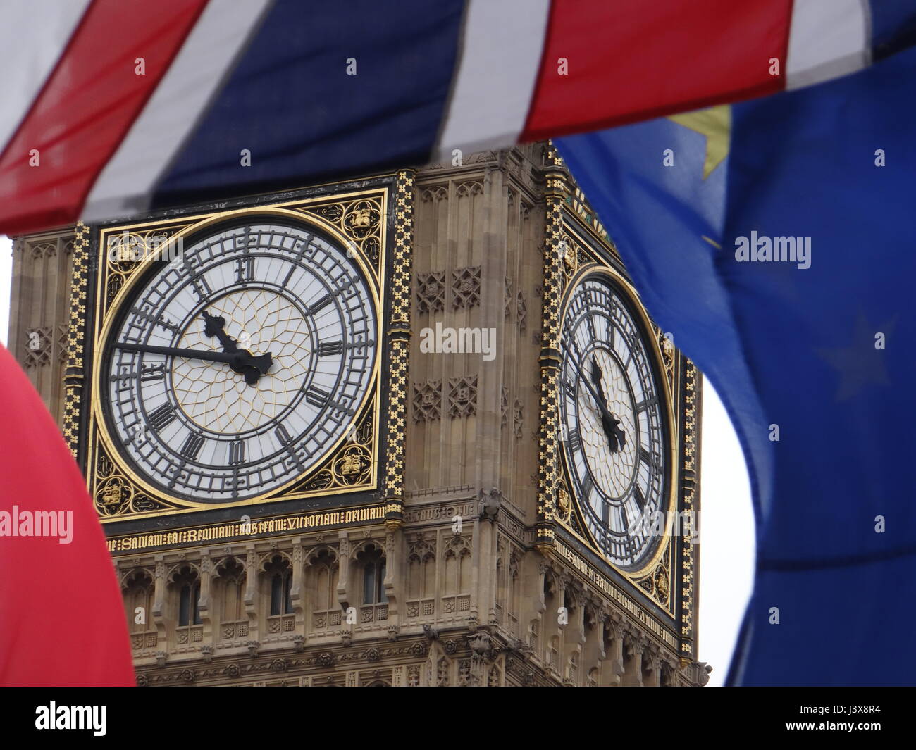 London, UK. 8th May, 2017.UK and EU flags are still hanged together at ...