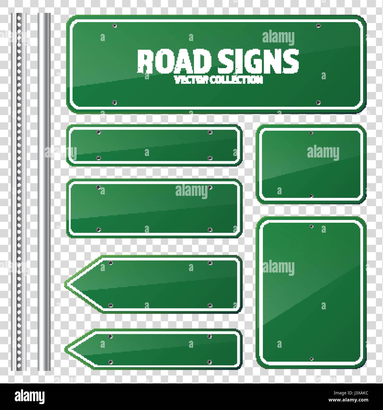 Road green traffic sign. Blank board with place for text.Mockup. Isolated information sign ...