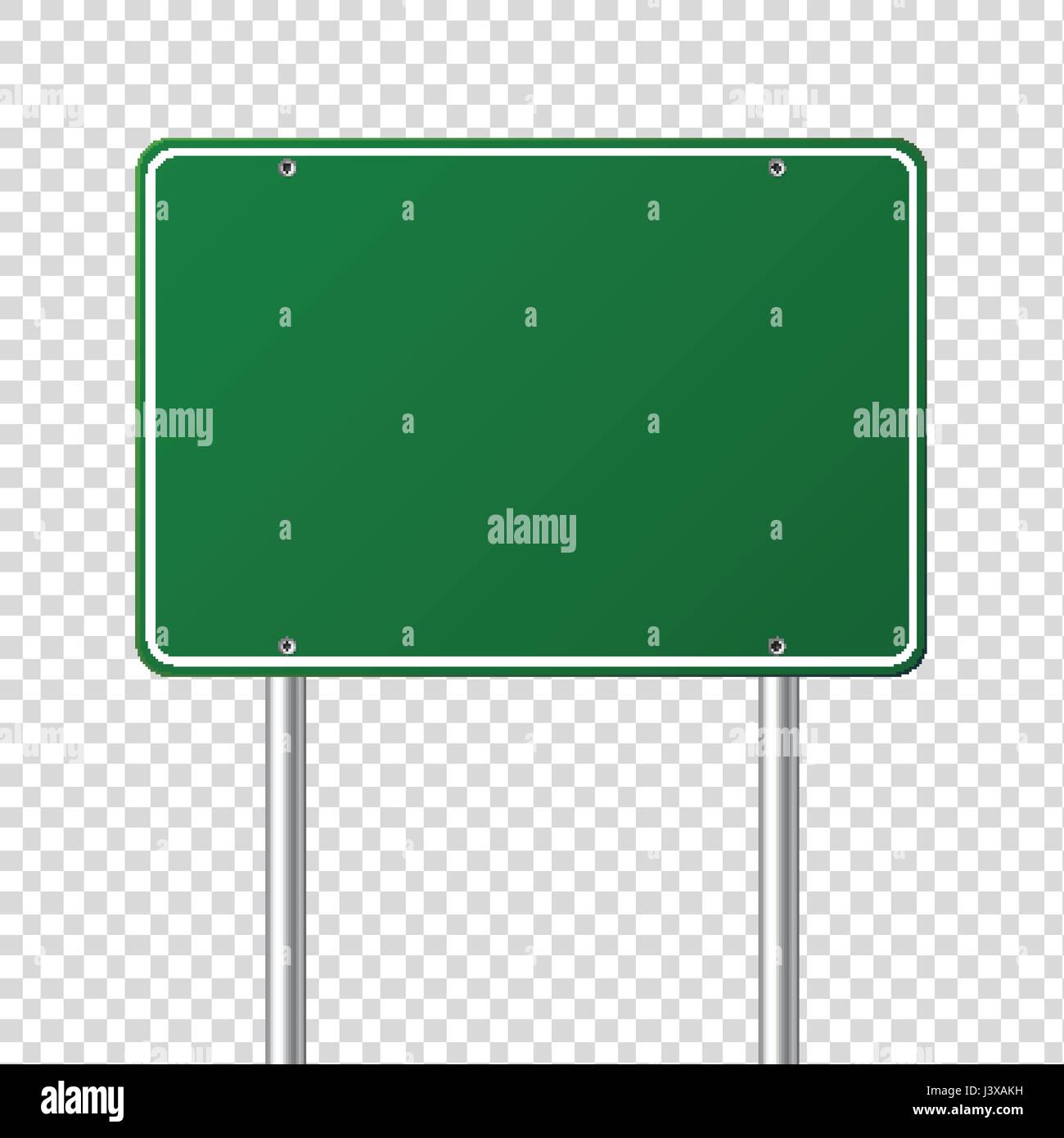 Road green traffic sign. Blank board with place for text.Mockup. Isolated information sign ...
