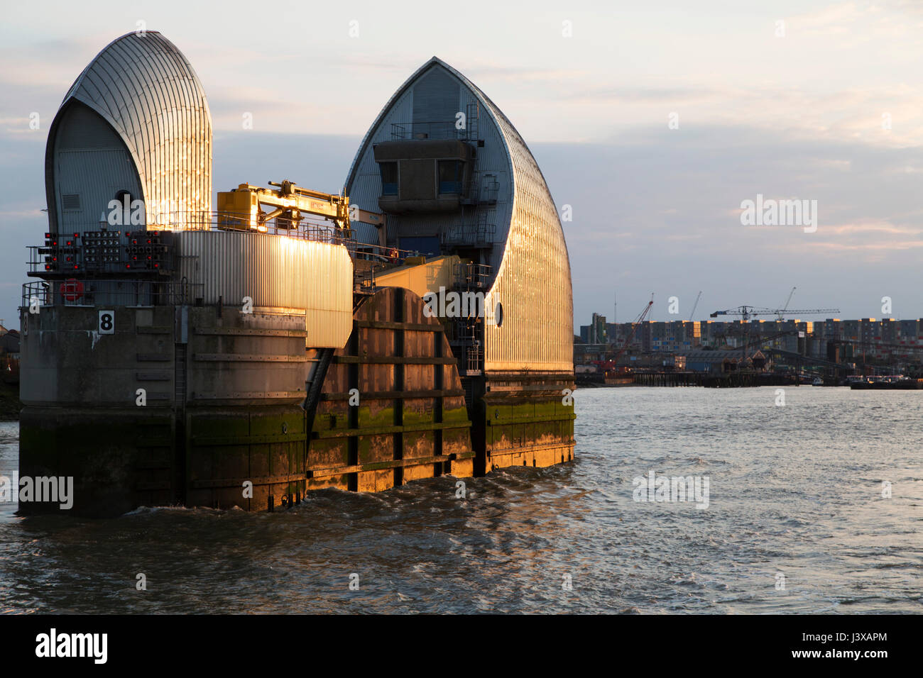 The Thames Barrier on the River Thames in east London, England. The ...