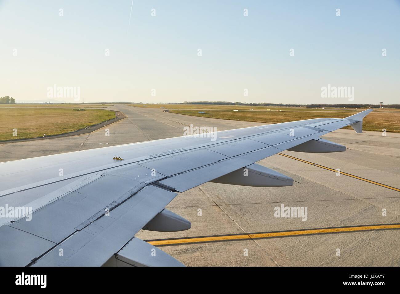 Airplane lining up for takeoff sunny weather Stock Photo - Alamy