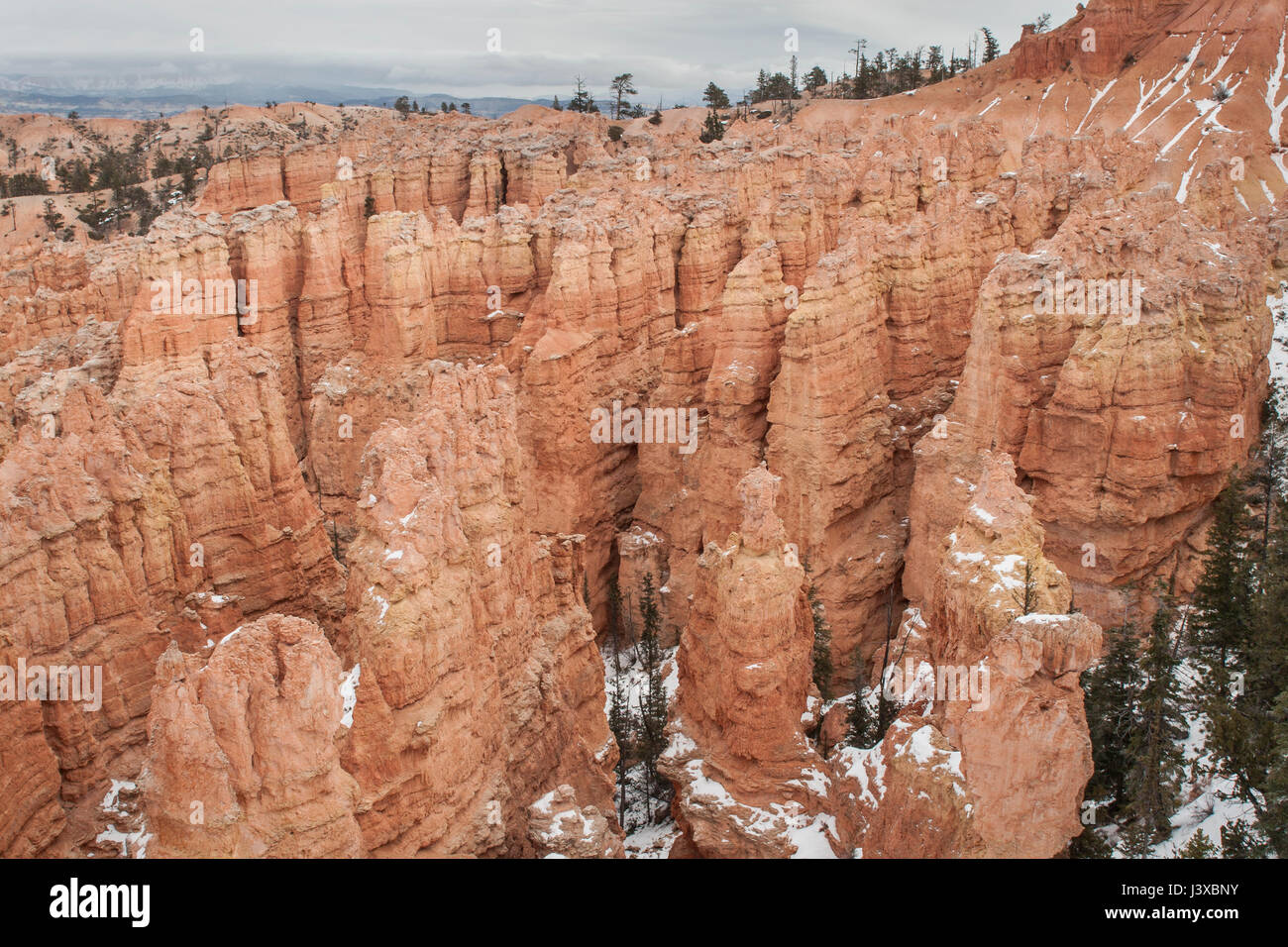 Hoodoos (irregularly-shaped earthen spires) in winter at Bryce Canyon ...