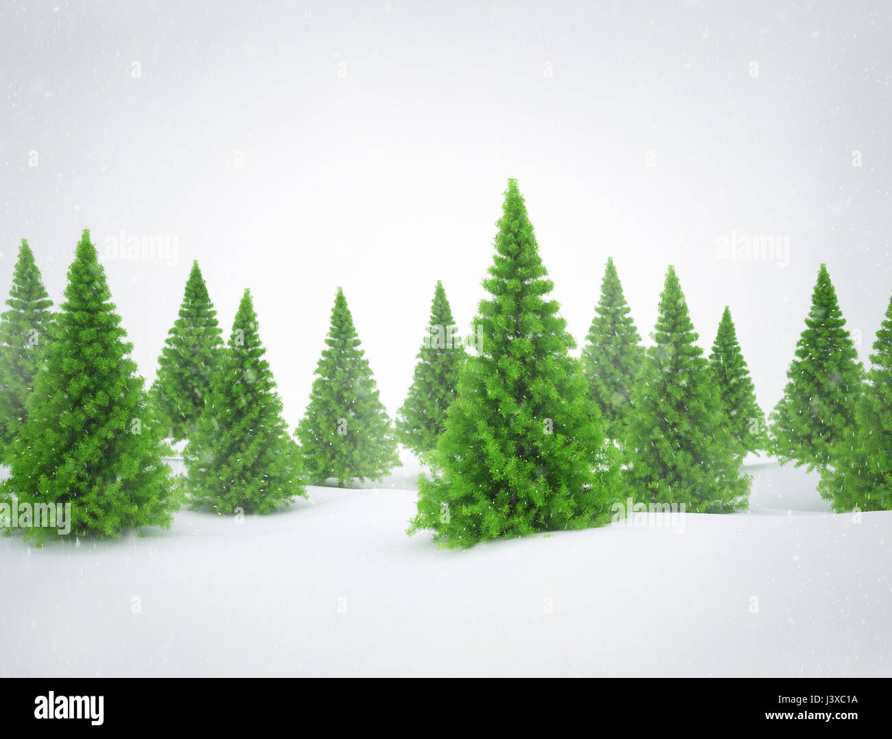 Winter scene with green pine trees and snow Stock Photo - Alamy