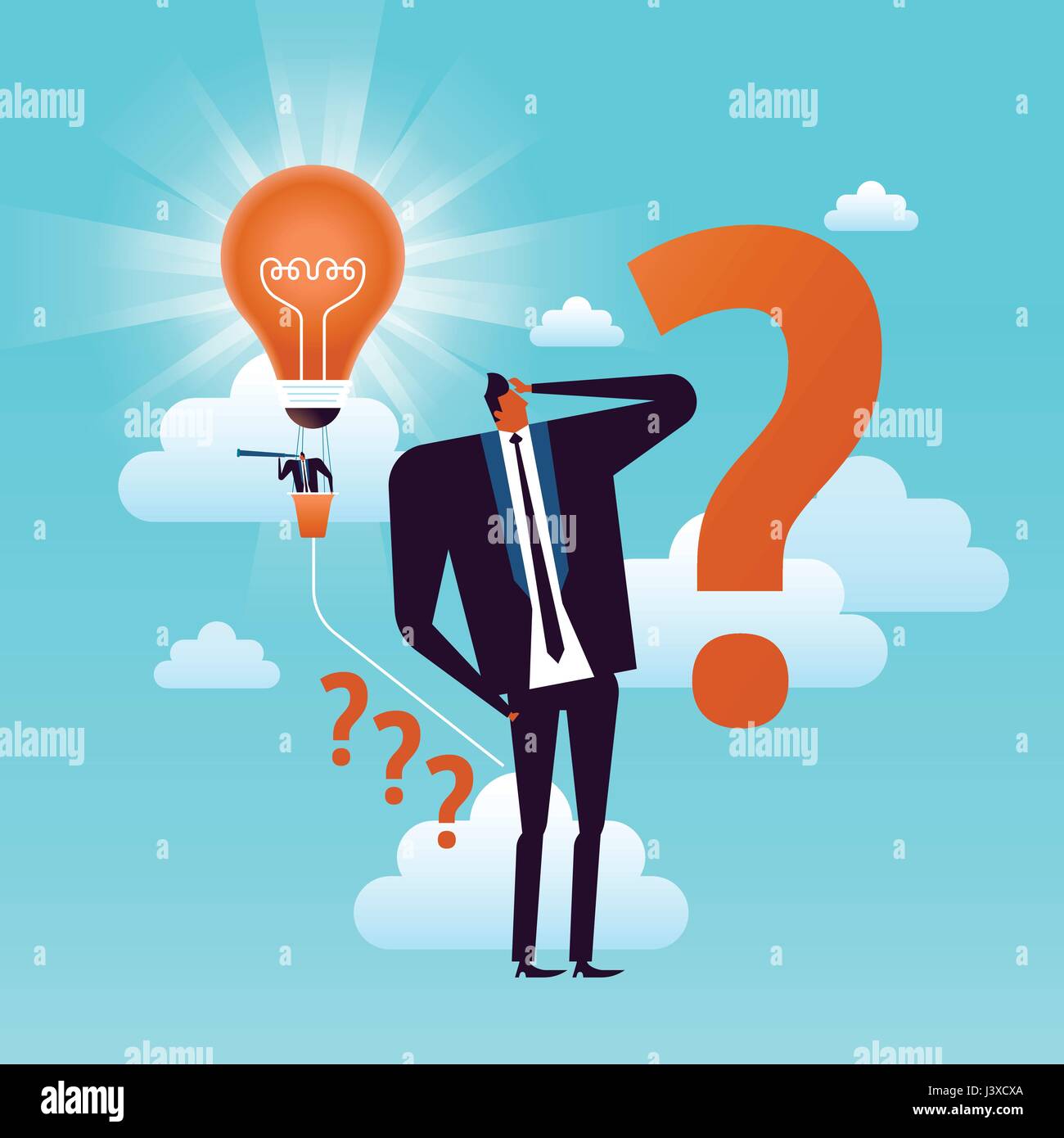 business concept illustration, suited man trying hard to come out with ...