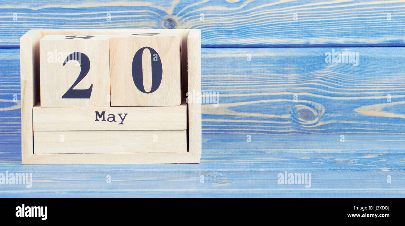 Vintage photo, May 20th. Date of 20 May on wooden cube calendar, copy ...