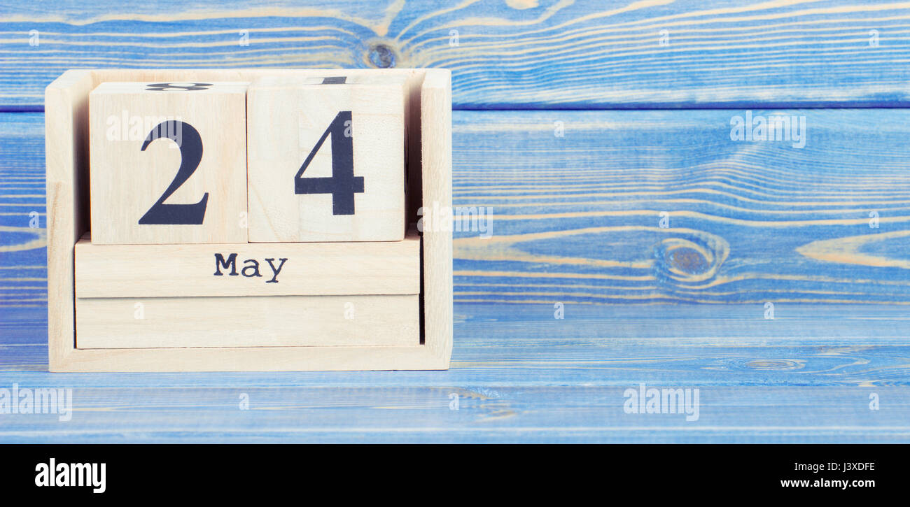 Vintage photo, May 24th. Date of 24 May on wooden cube calendar, copy ...
