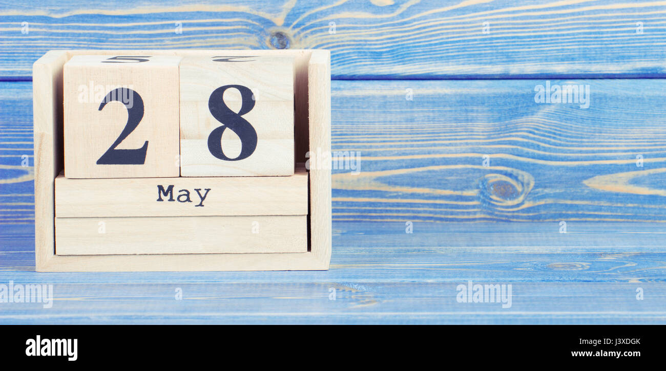 Vintage photo, May 28th. Date of 28 May on wooden cube calendar, copy ...