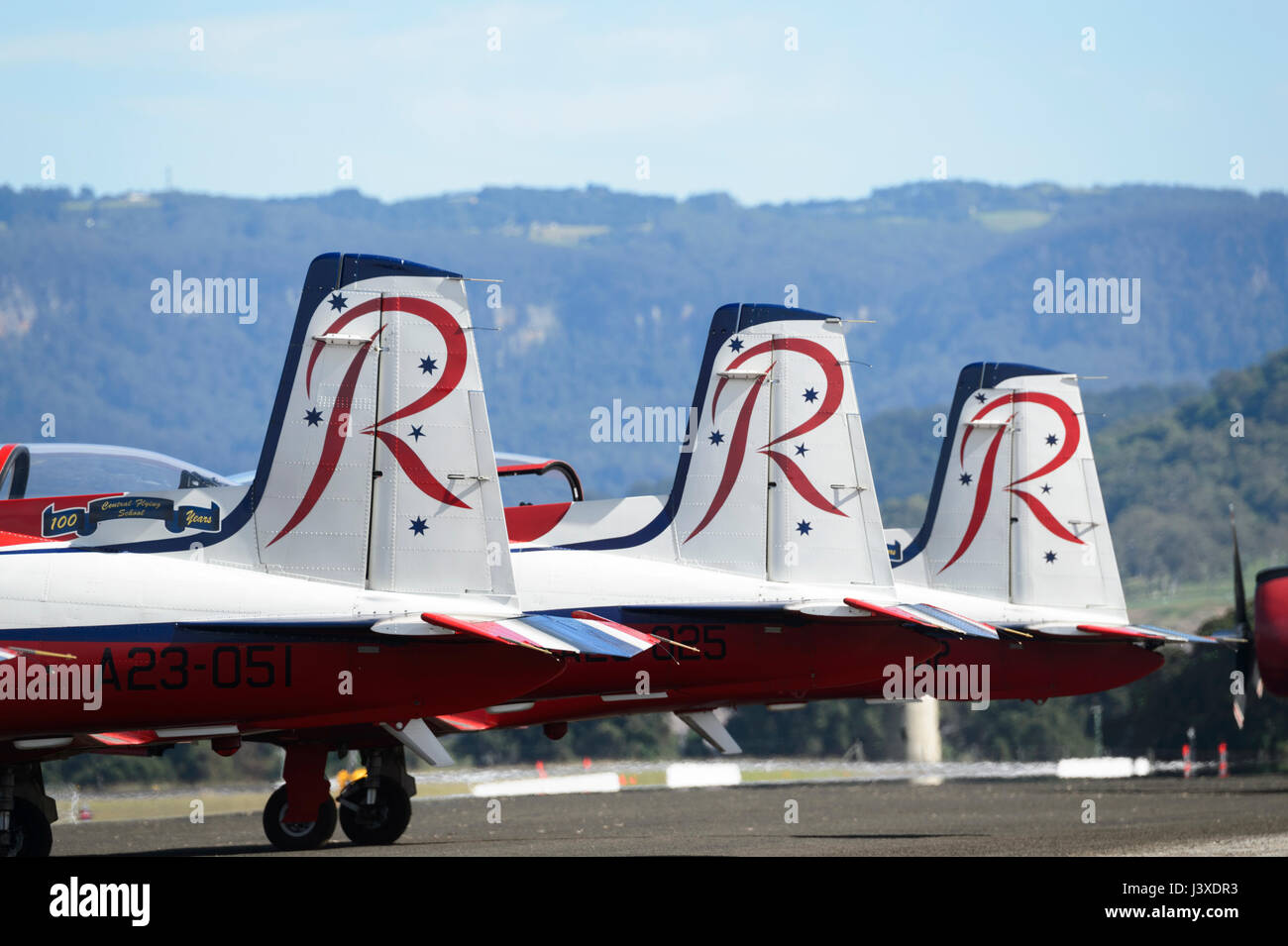 Tails of the Pilatus PC-9A A23-037 of the RAAF Roulettes Formation ...