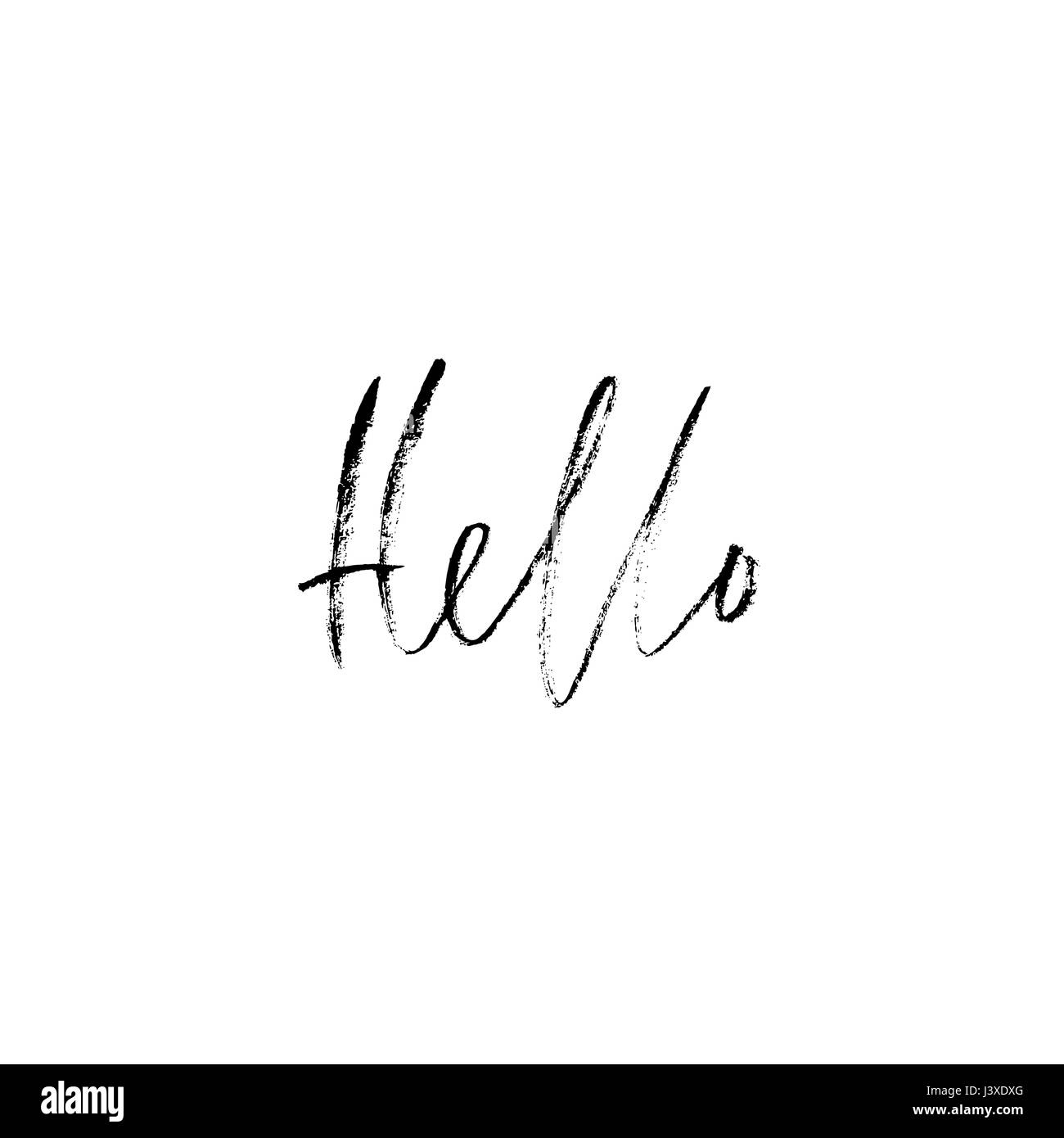 Hello. Hand drawn lettering. Modern calligraphy. Dry brush pen ...