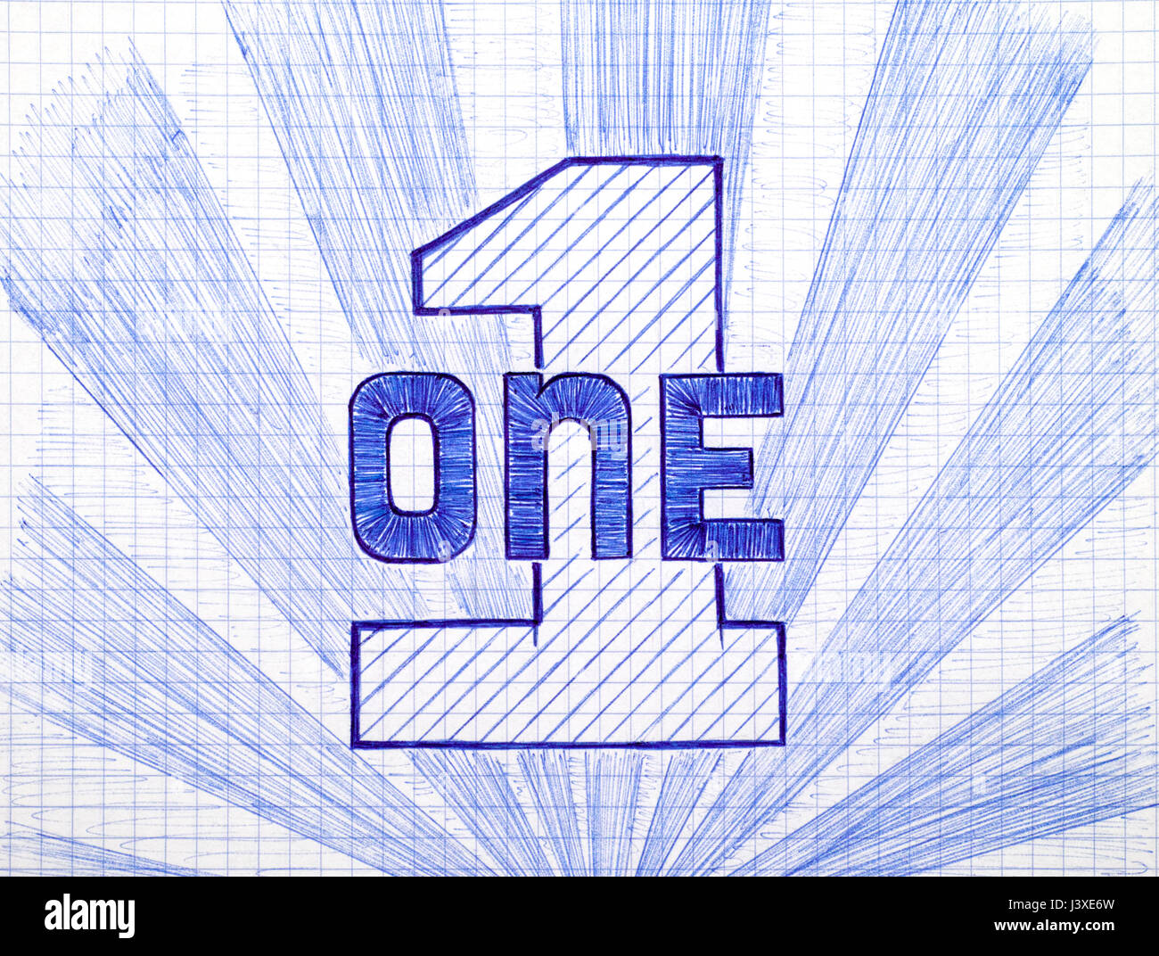 Number One on the sheet of checkered paper. Doodle style Stock Photo ...