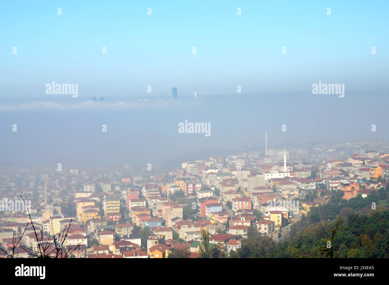 An early foggy day in Istanbul.Bosphorus all covered by fog Stock Photo ...