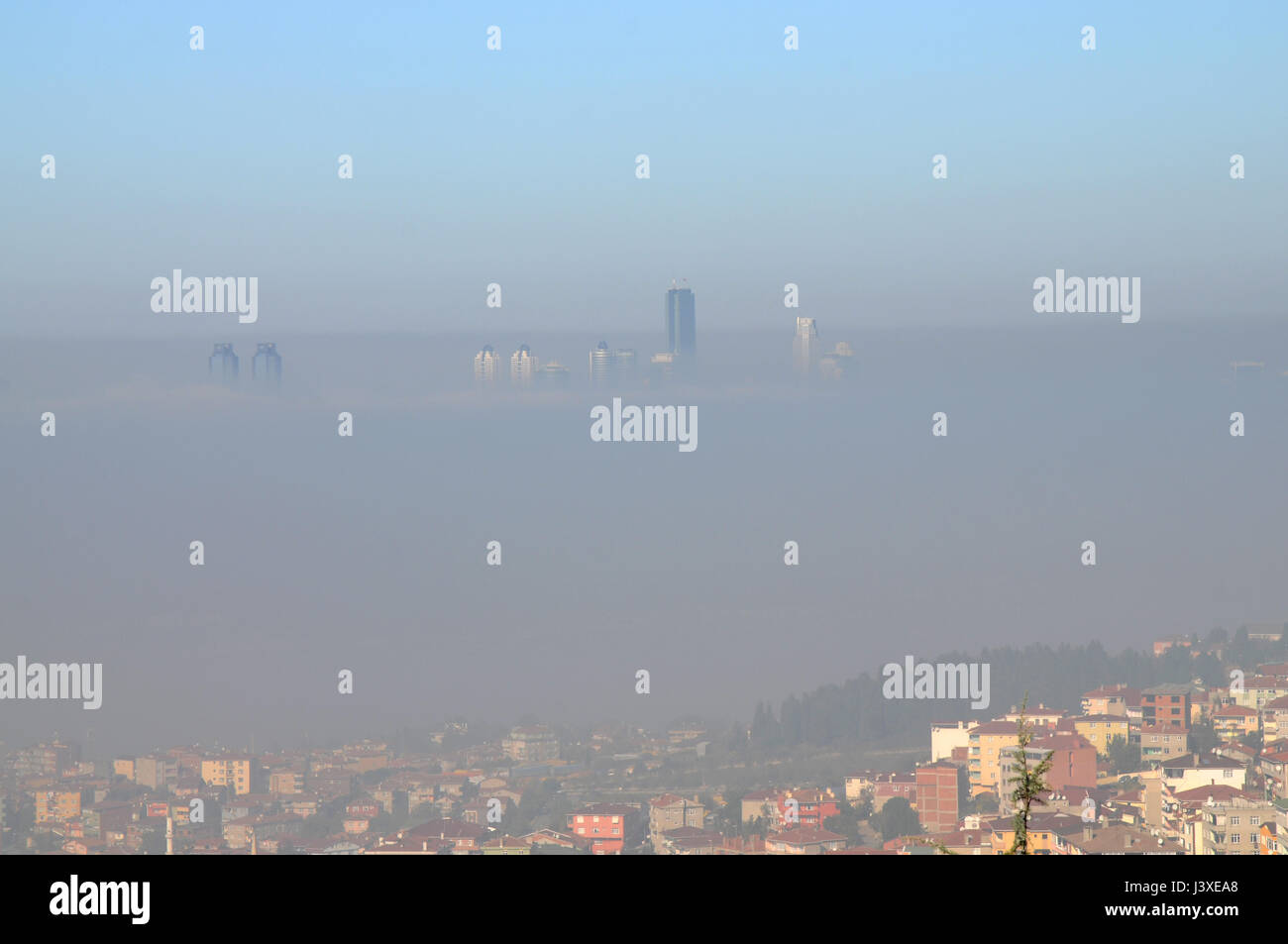 An early foggy day in Istanbul.Bosphorus all covered by fog Stock Photo ...