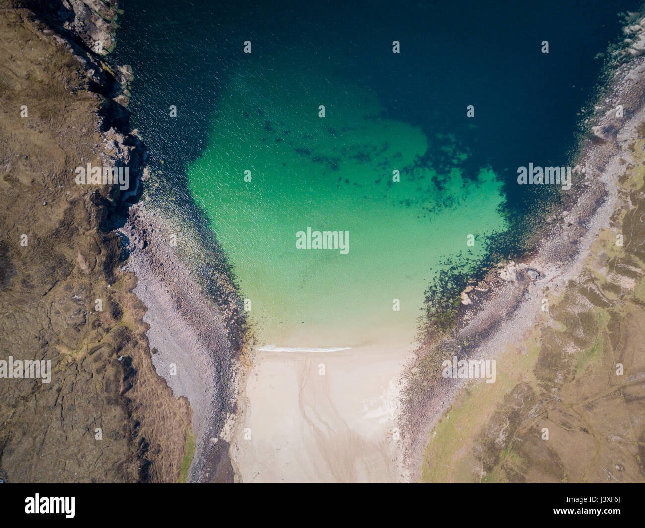 Aerial view (birds eye view) of the coast in the Scottish Highlands ...