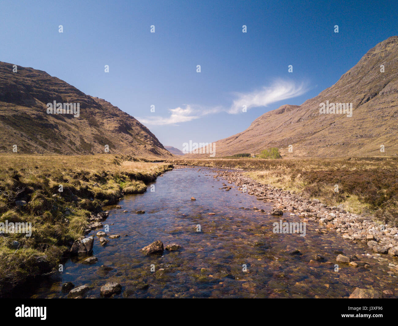 Aerial view of Glen Torridon and the Torridon Hills in the distance in ...